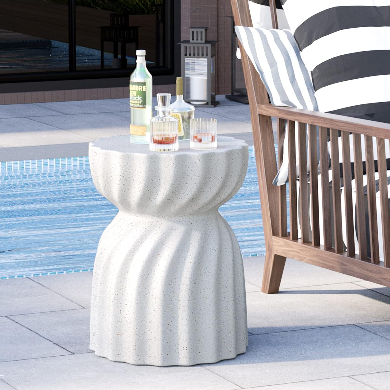 HOMPUS Unique Outdoor Concrete Side Table,Round Patio MgO End Table ...