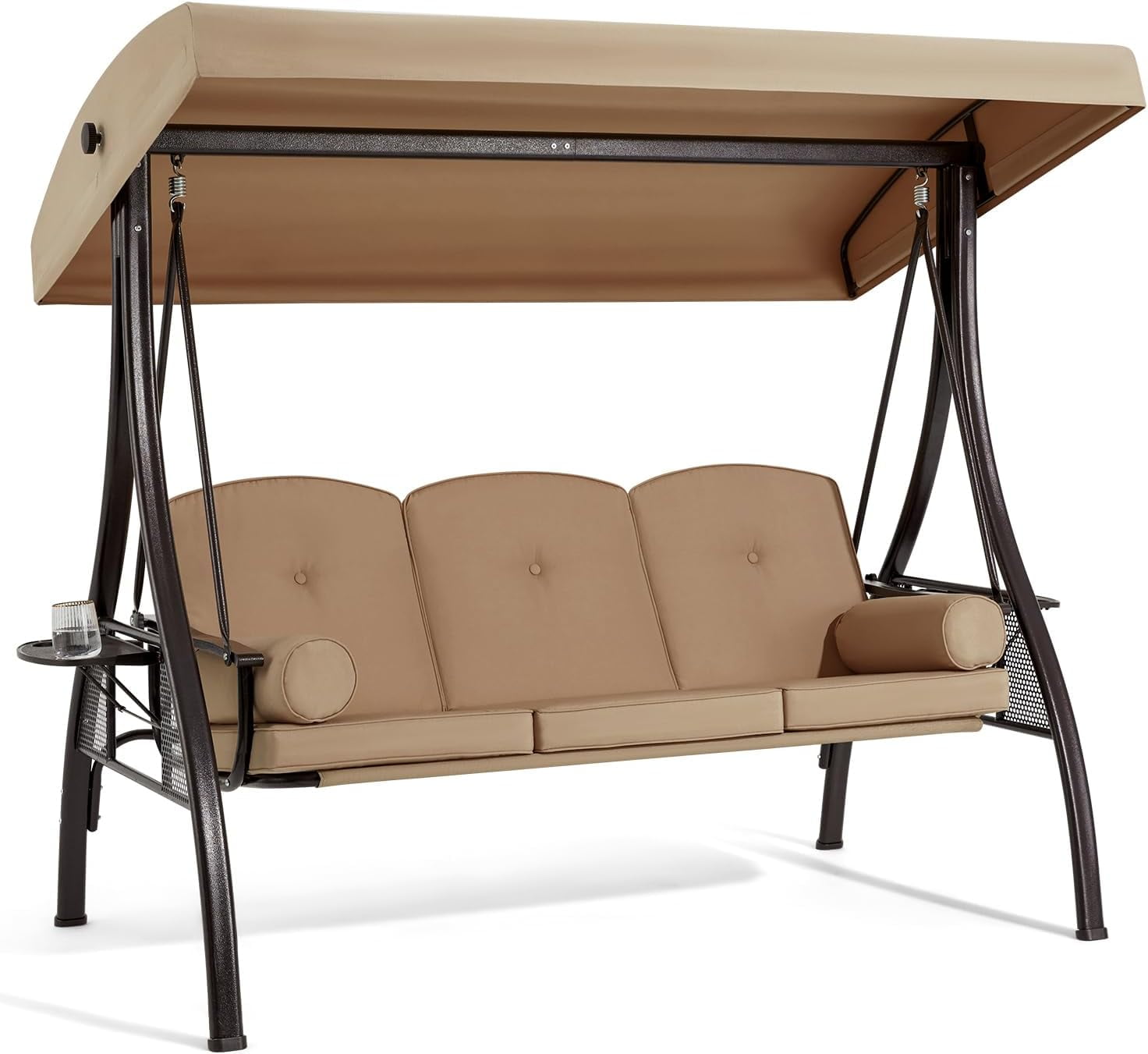 HOMREST 3 Person Outdoor Porch Swing with 1.5" Deep Cup Holder ...