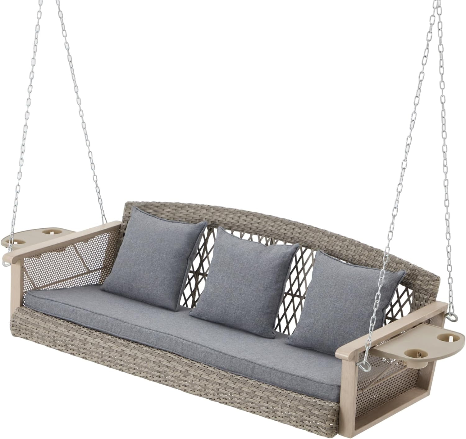 HOMREST 3-Person Wicker Porch Swing with Upgraded Cup Holder, 55 Inch ...