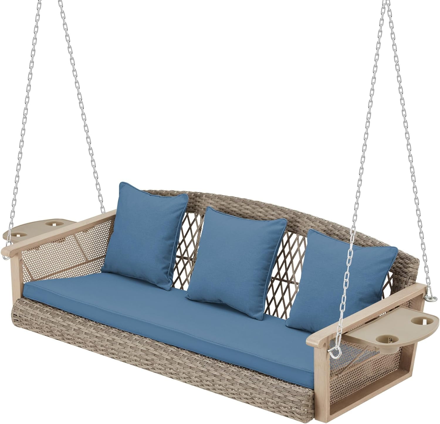 HOMREST 3-Person Wicker Porch Swing with Upgraded Cup Holder, 55 Inch ...