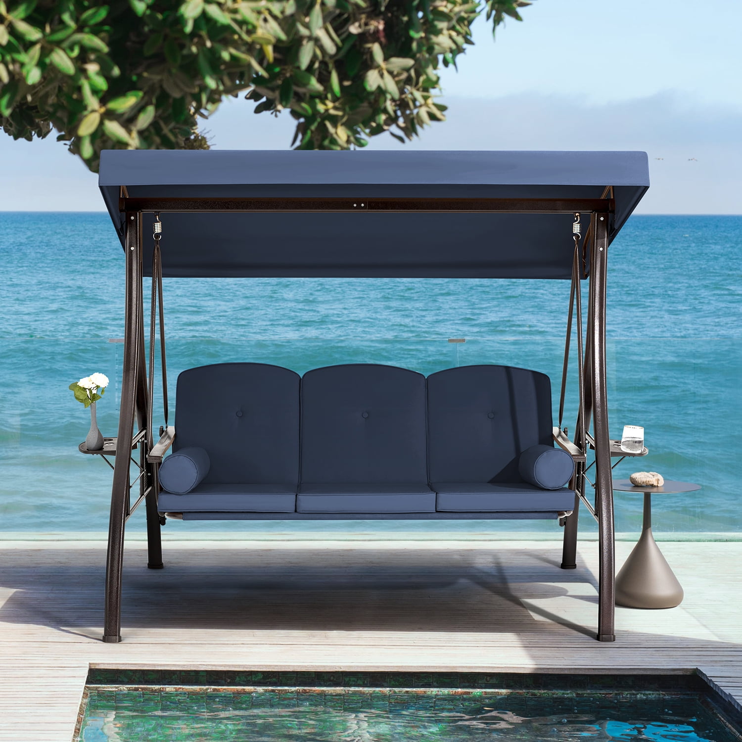 HOMREST 3 Seat Porch Swing with Adjustable Canopy Cushions Weather Resistant Frame for Outdoor Spaces Walmart