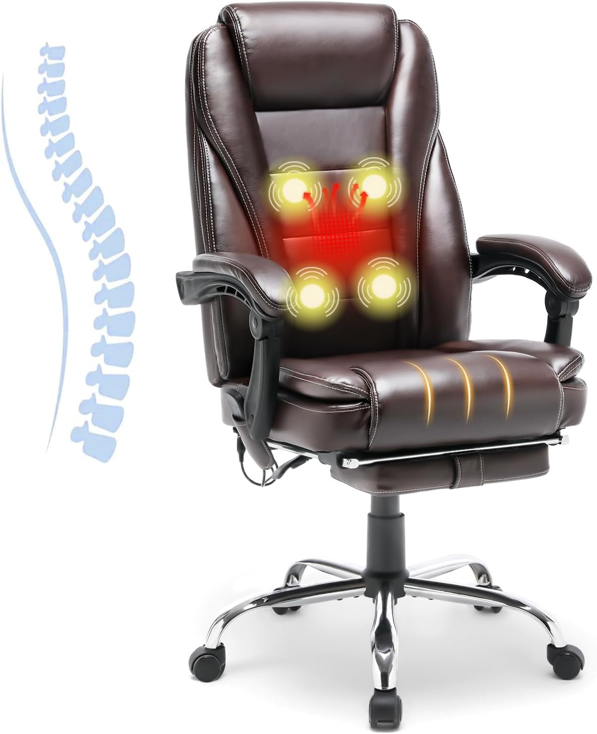 HOMREST 4-Point Massage Reclining Office Chair, Leather Heating ...