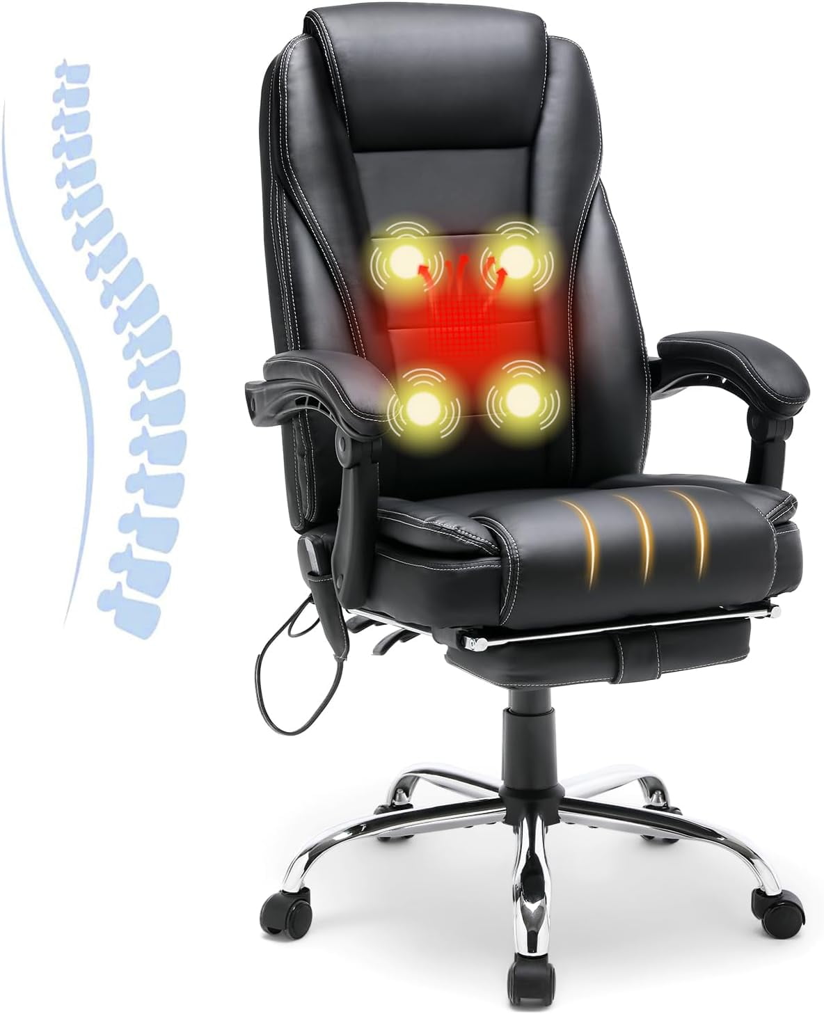 HOMREST 4-Point Massage Reclining Office Chair, Leather Heating ...