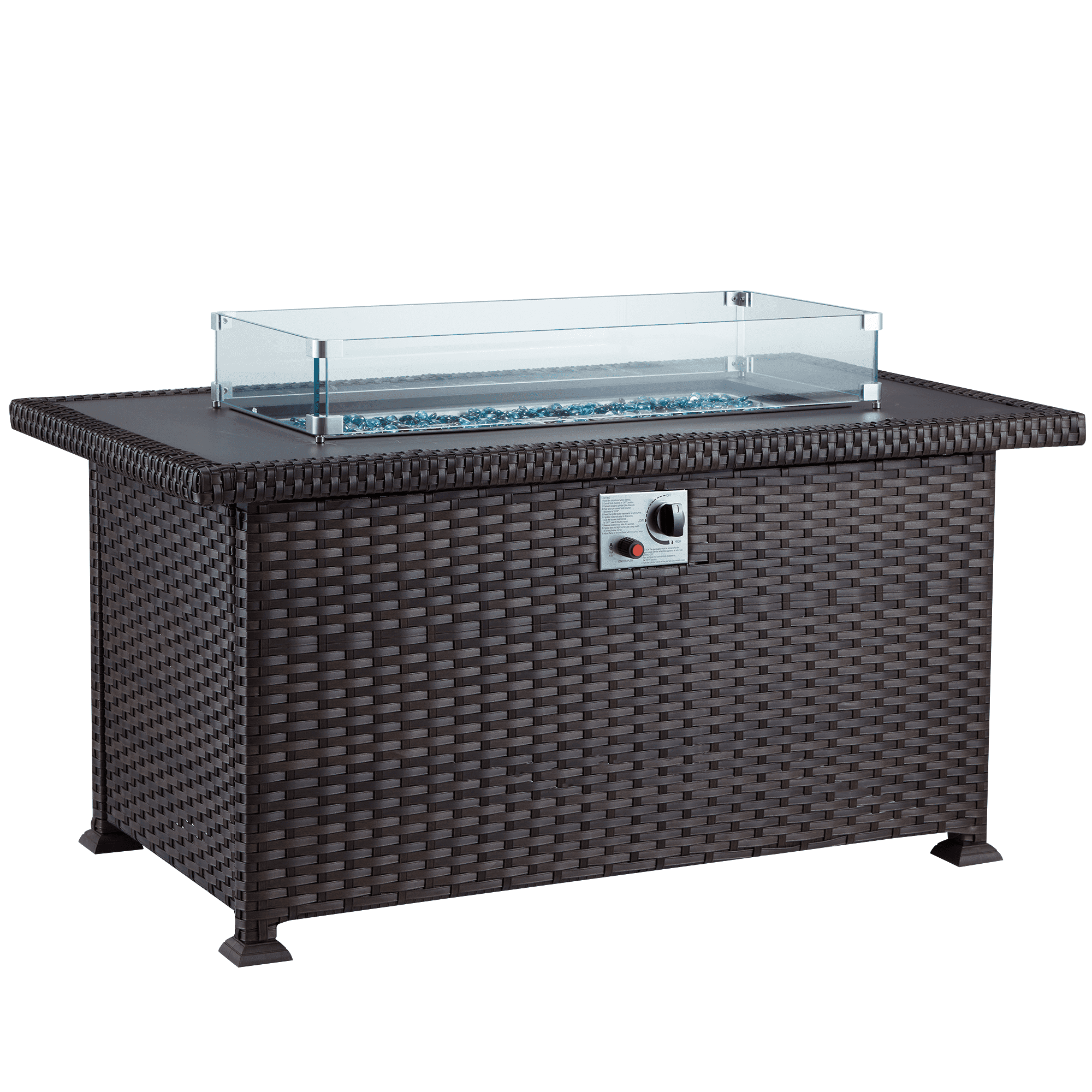 Homrest 50-in Rattan Propane Fire Pit Table, 50,000 BTU, Aluminum, Auto ...