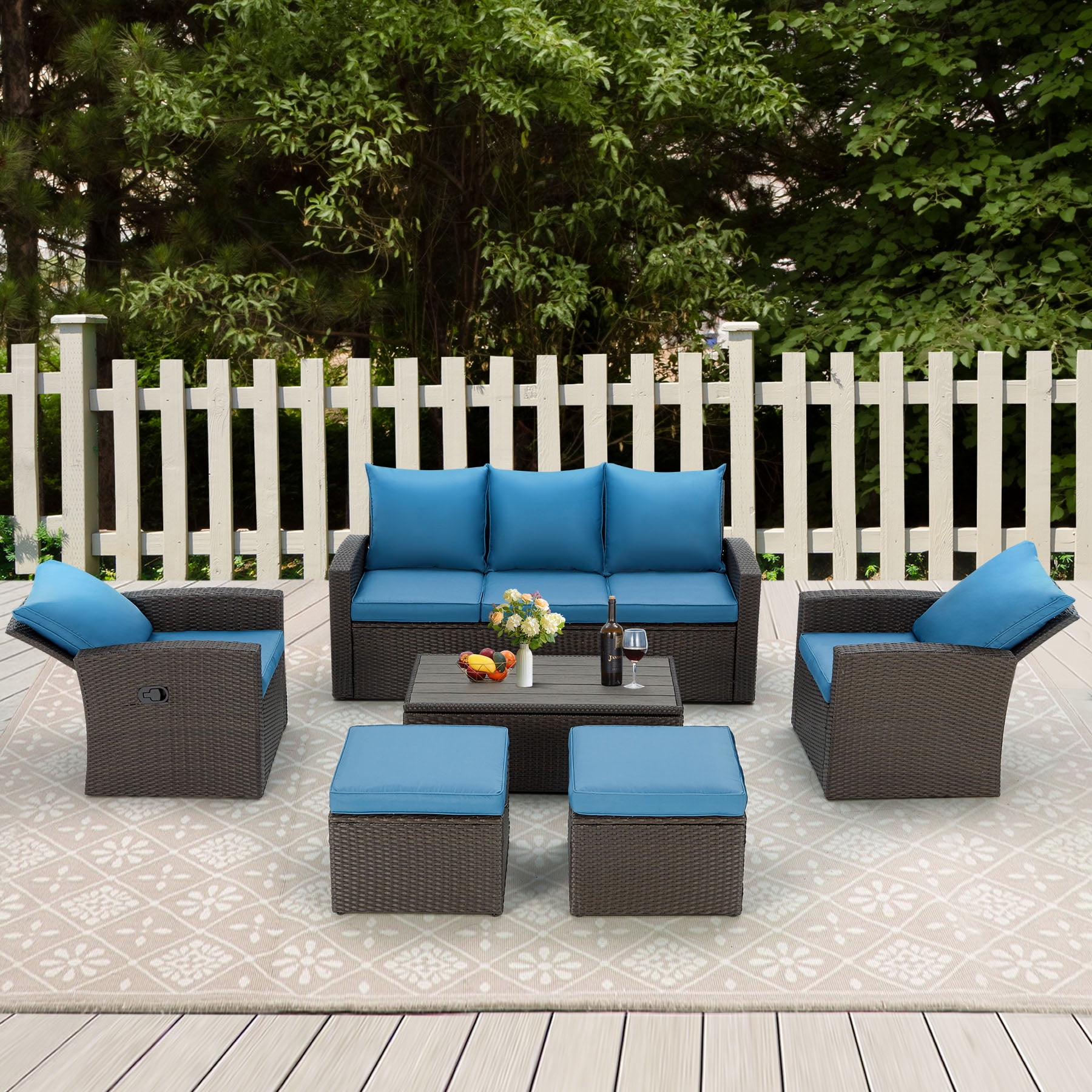 HOMREST 6-Piece Outdoor Sectional Patio Furniture Set with Backyard ...