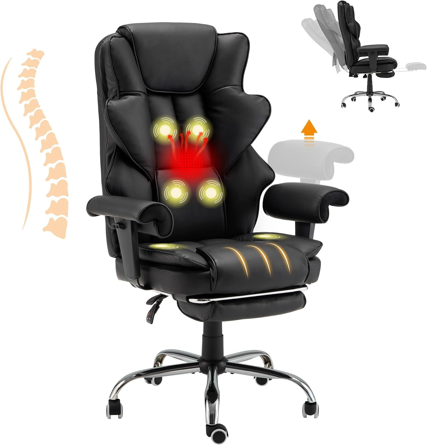 HOMREST 6-Point Massage Executive Chair,Heat Office Chair,Ergonomic ...