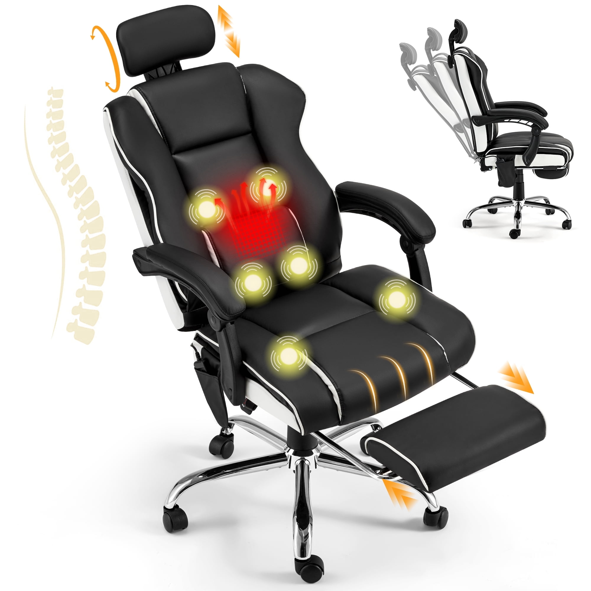 HOMREST 6-Point Massage Office Chair with Footrest, Heated Executive ...