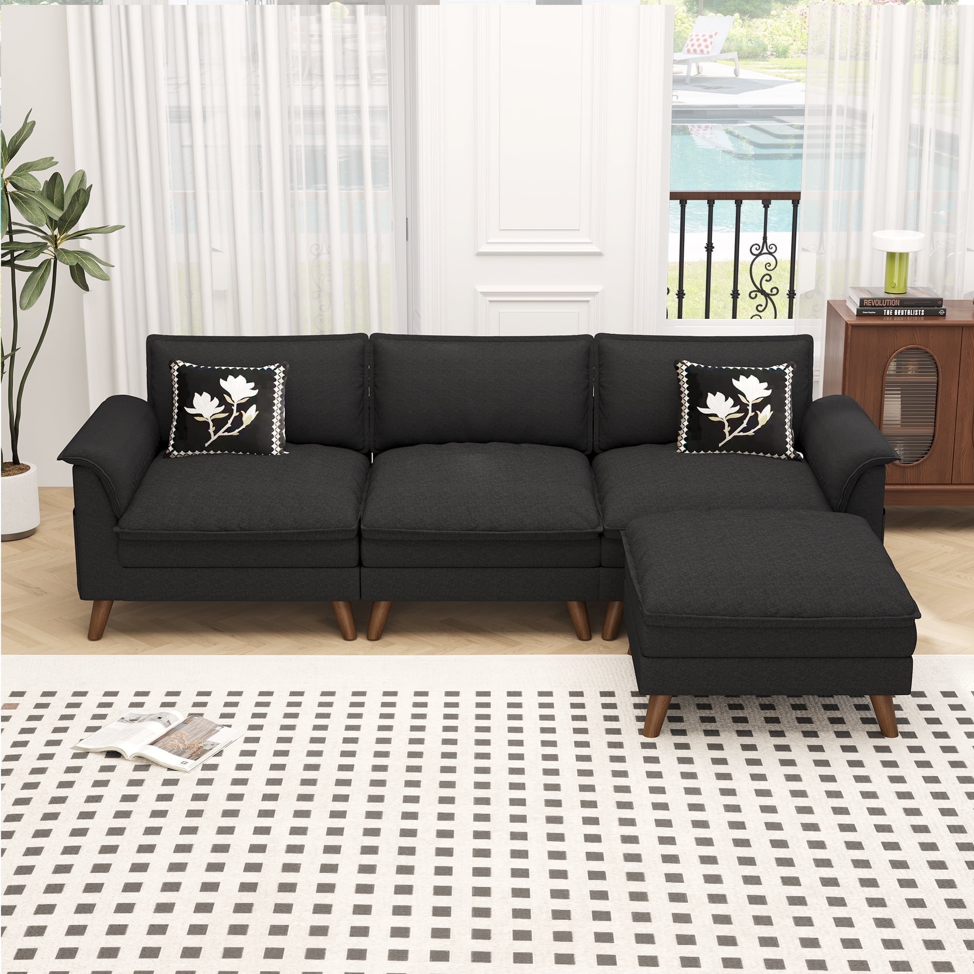 Homrest 89" L Shape Deep Modular Sectional Sofa Cloud Couch, with USB ...