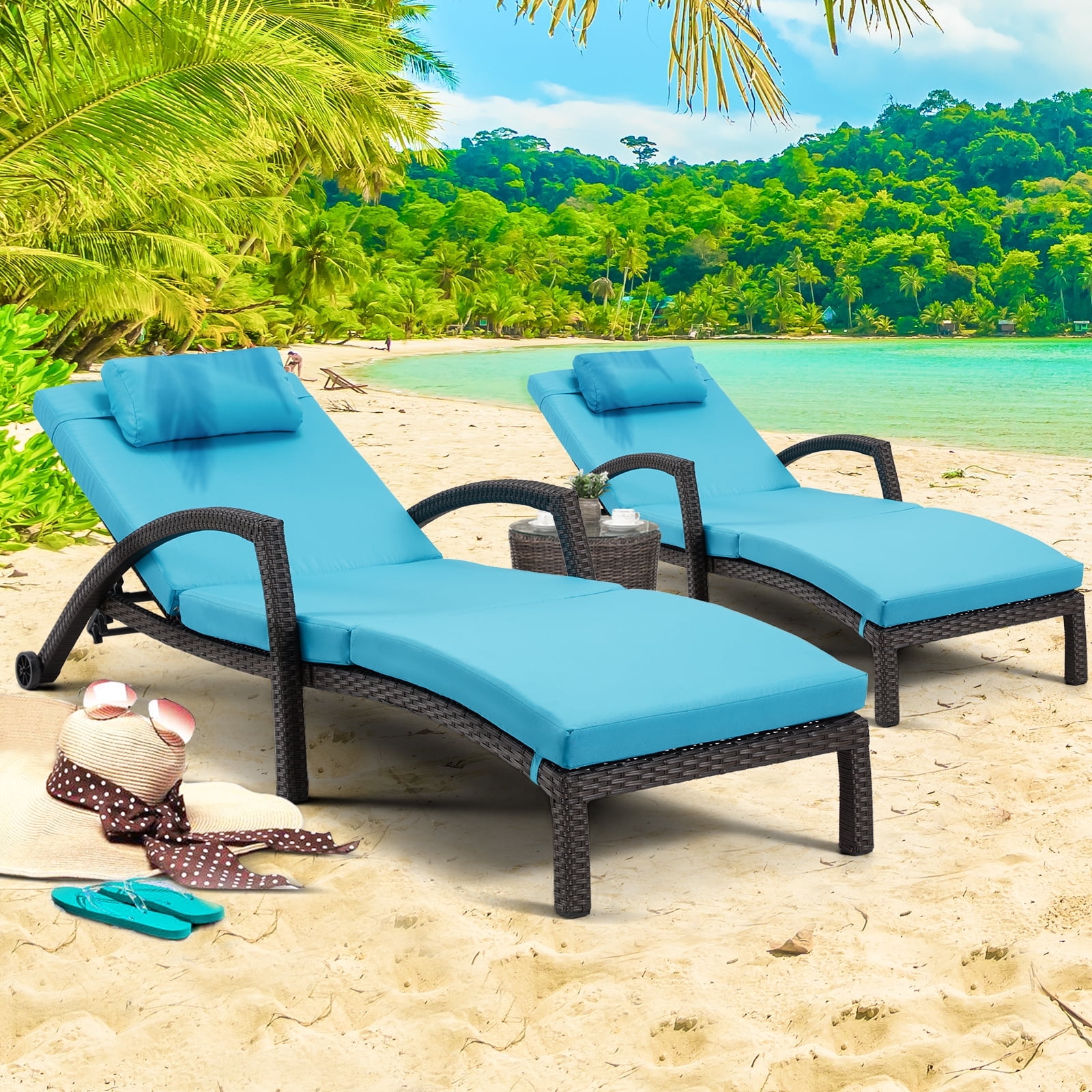 HOMREST Chaise Lounge Chairs Set of 2 for Outside, Adjustable 5 ...