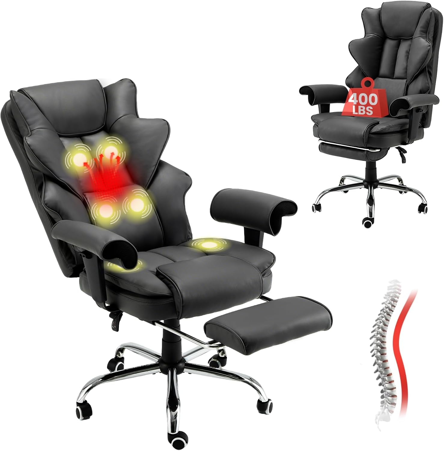 HOMREST Ergonomic Executive Office Chair with 6-Point Vibration & Heat ...
