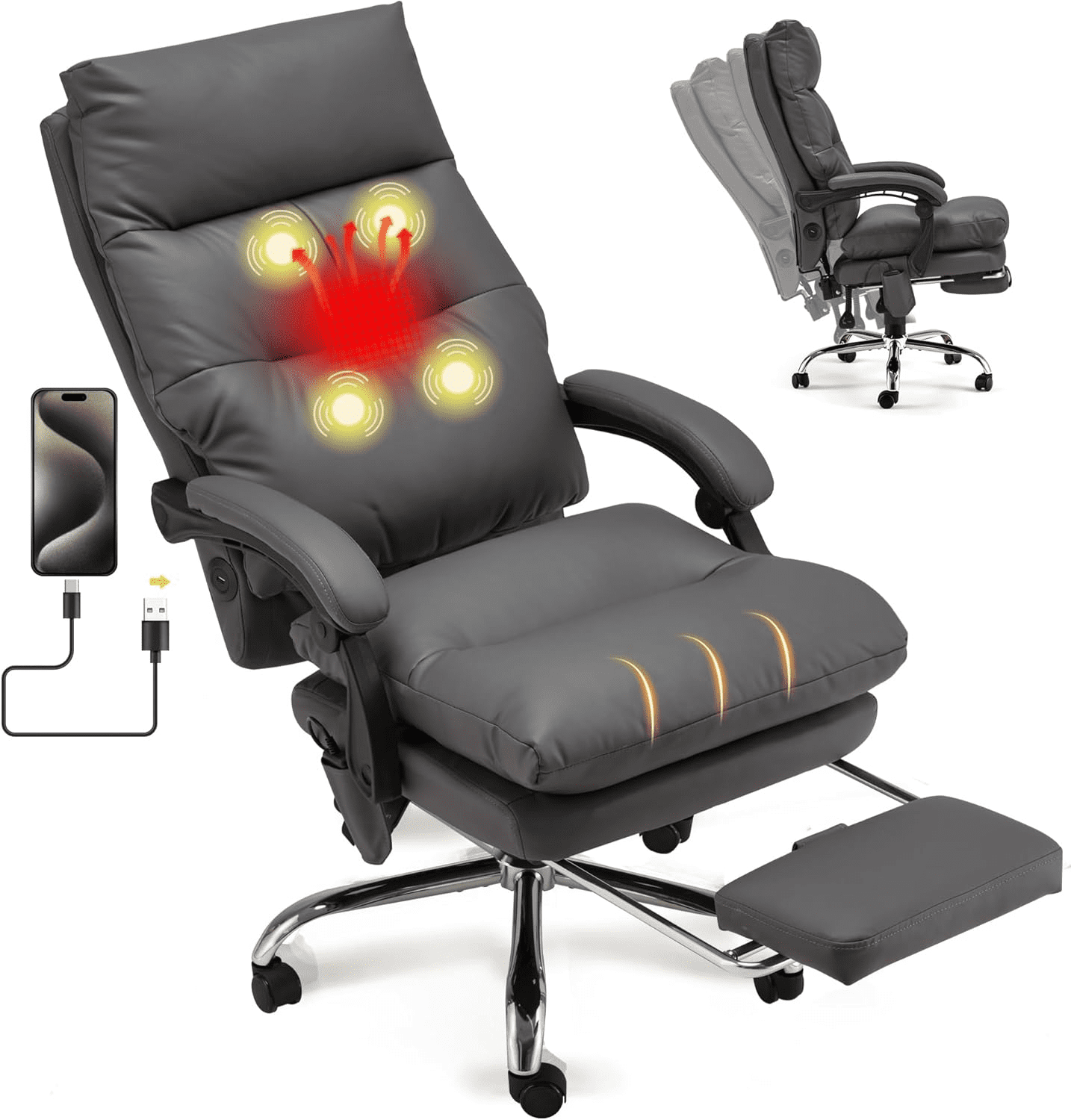 HOMREST Executive Office Chair, PU Leather Reclining Office Chair with ...