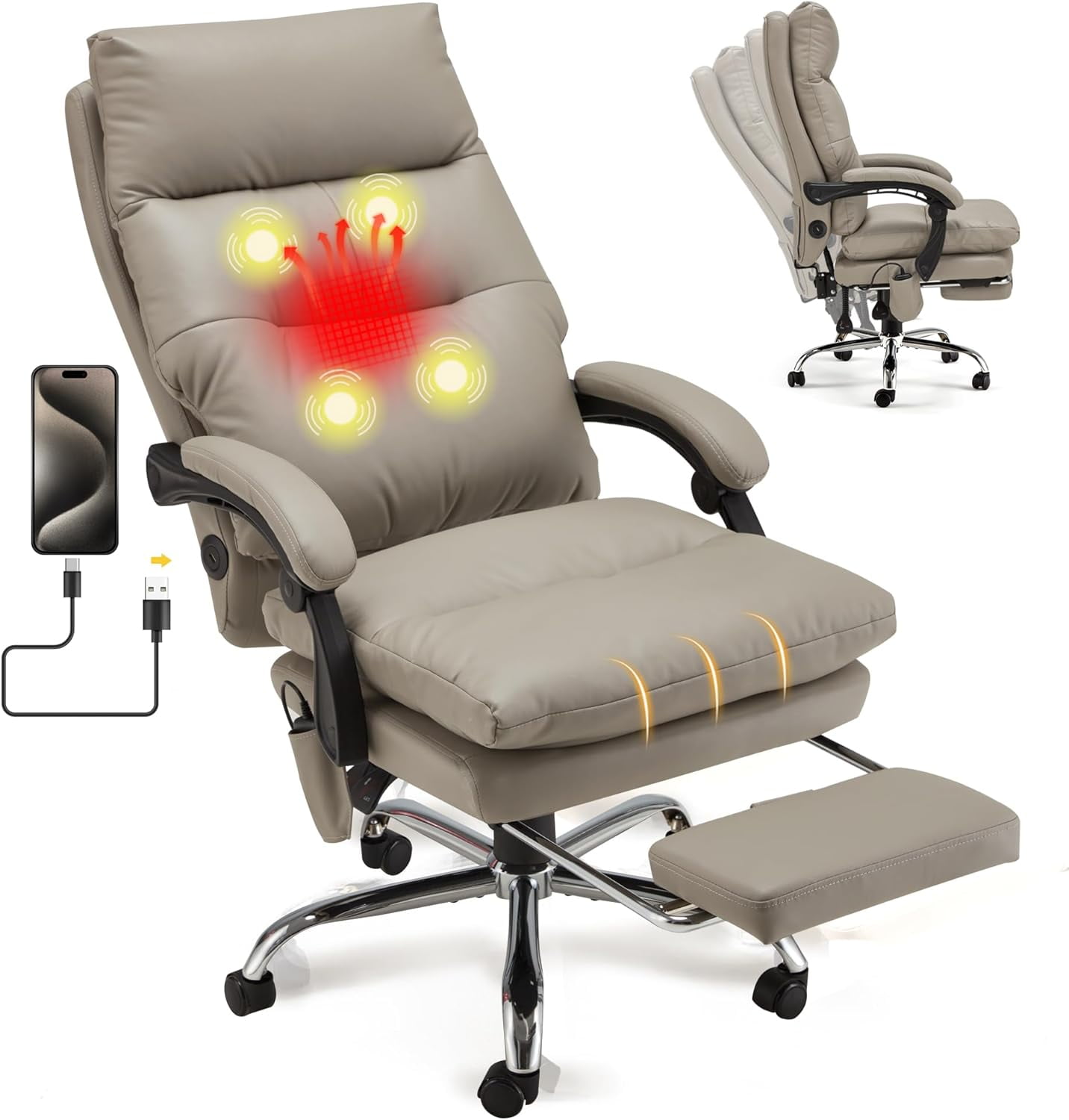 HOMREST Executive Office Chair, PU Leather Reclining Office Chair with ...