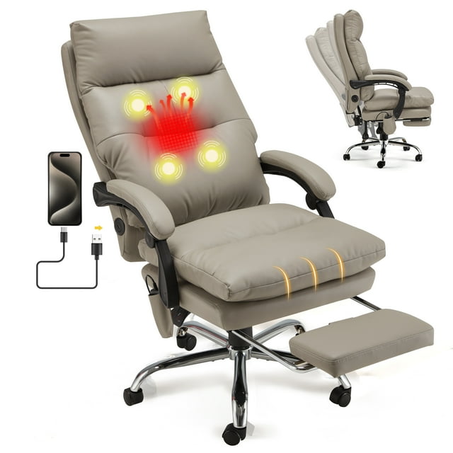 HOMREST Executive Office Chair, PU Leather Reclining Office Chair with ...