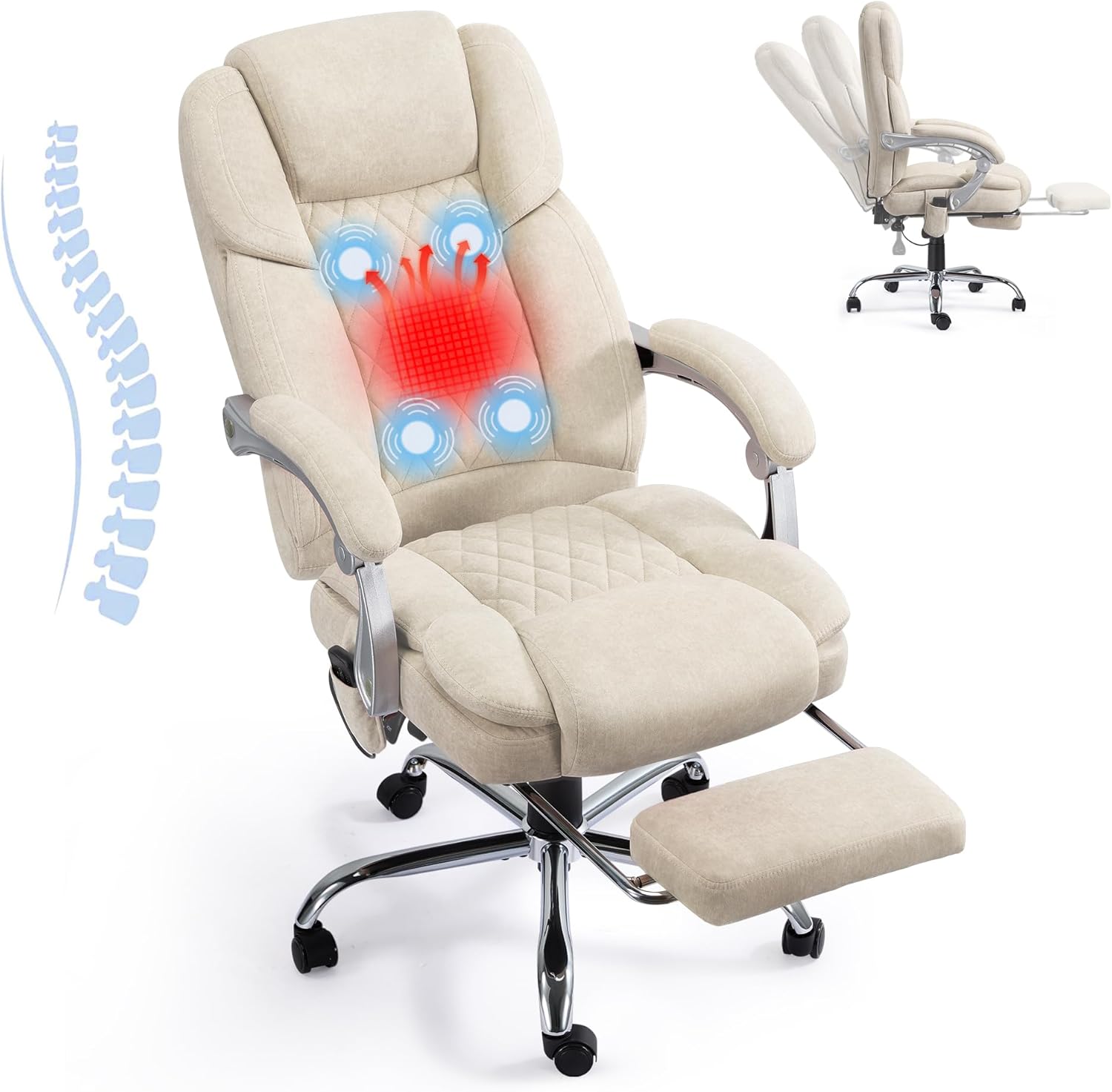 HOMREST Massage Office Chair with Footrest, Heated Executive Office Chair with Reclining ...