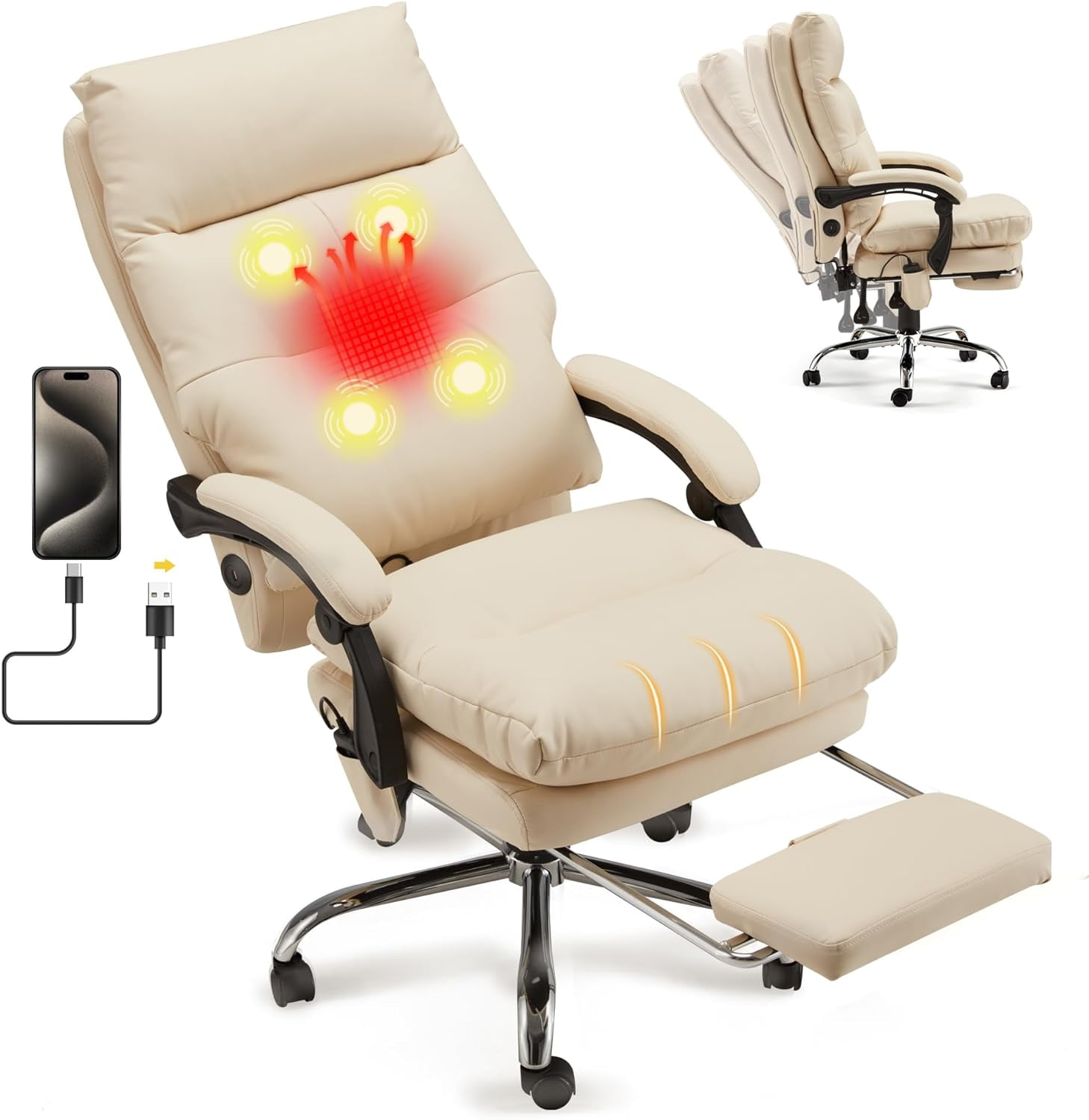 HOMREST Massage Office Chair with Heating, PU Leather Ergonomic ...