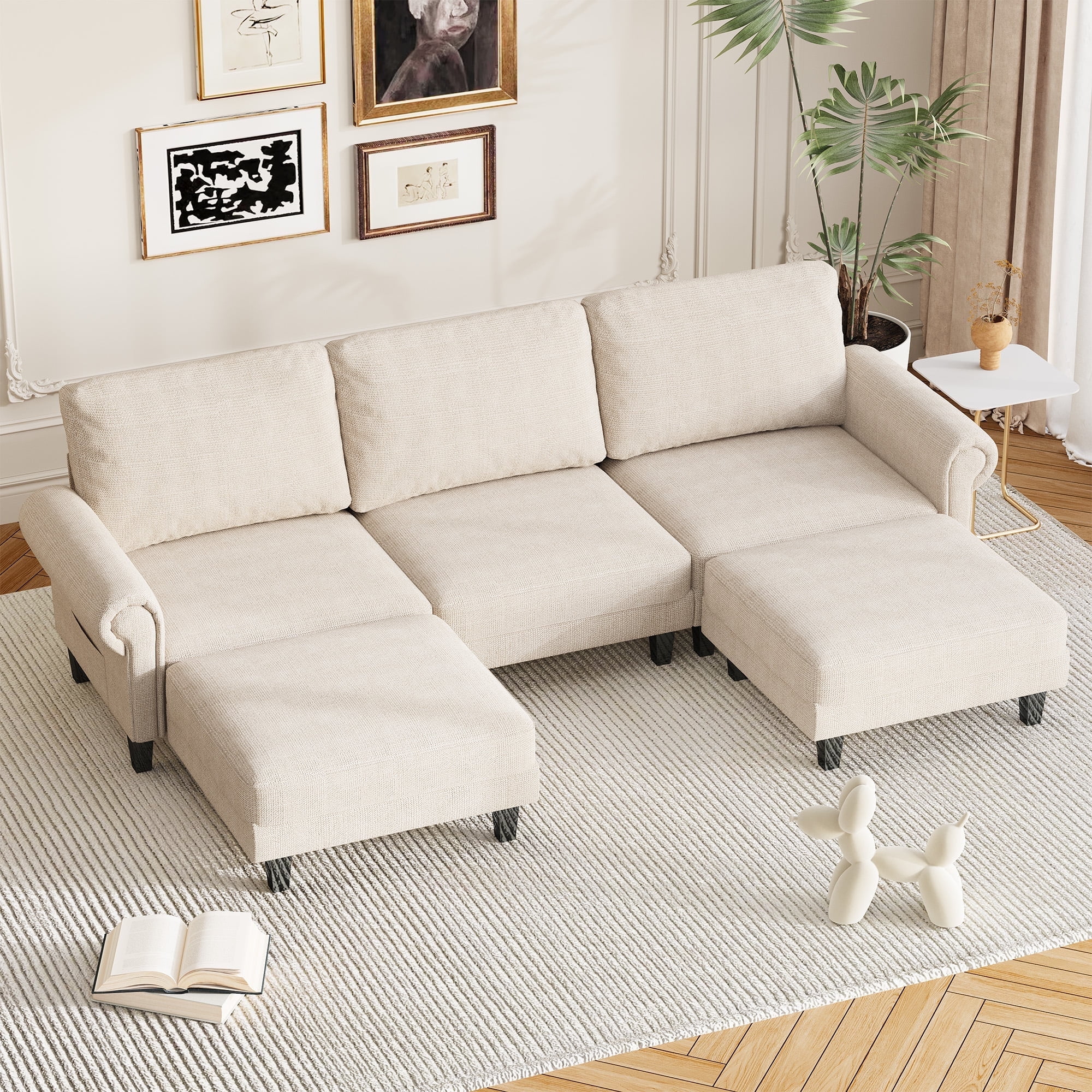 Homrest 4-Seat Fabric Couches Dutch Velvet Sectional Sofa Set with ...