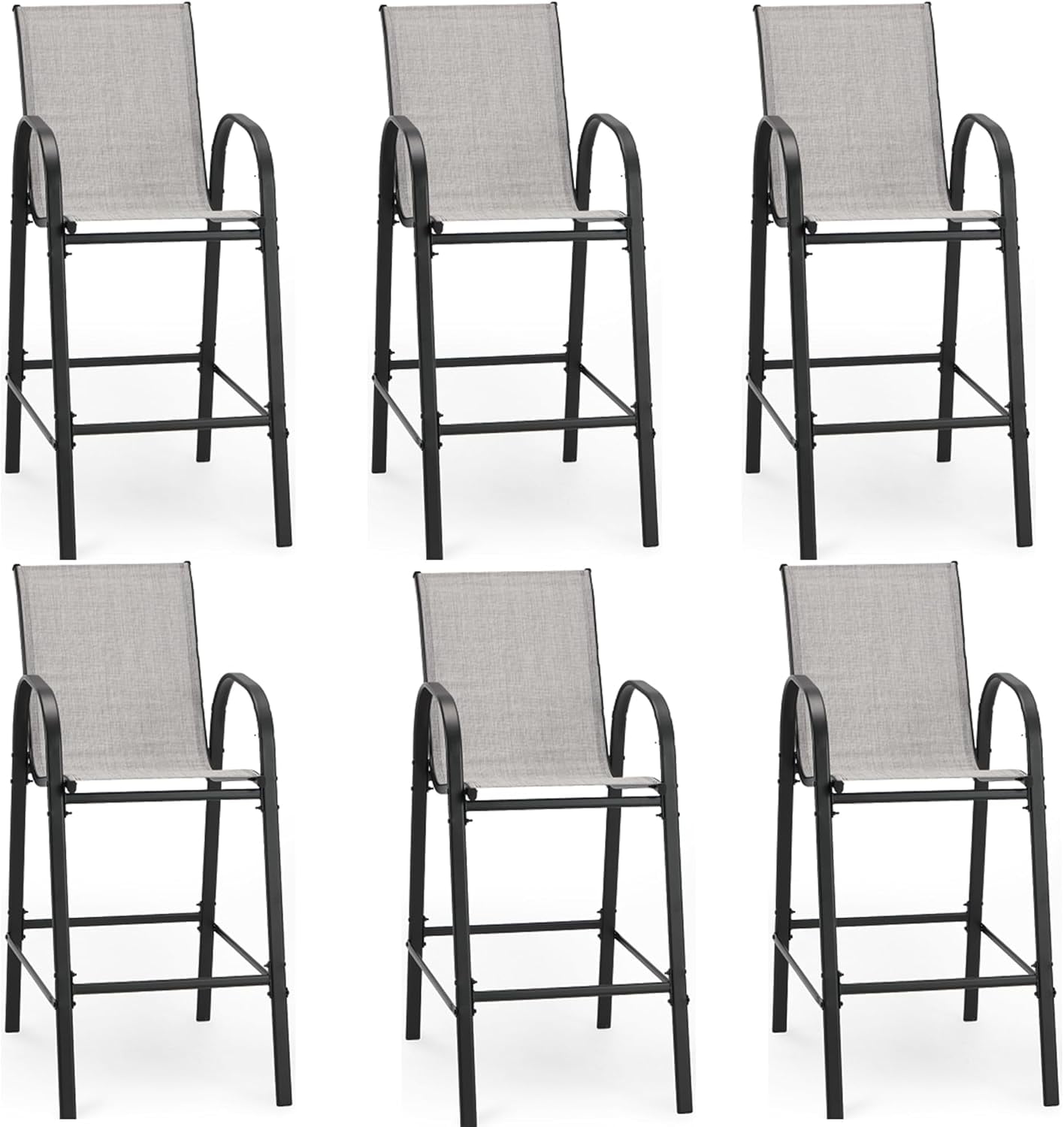 HOMREST Outdoor Bar Height Stools Set of 6,High Back Patio Chairs with ...