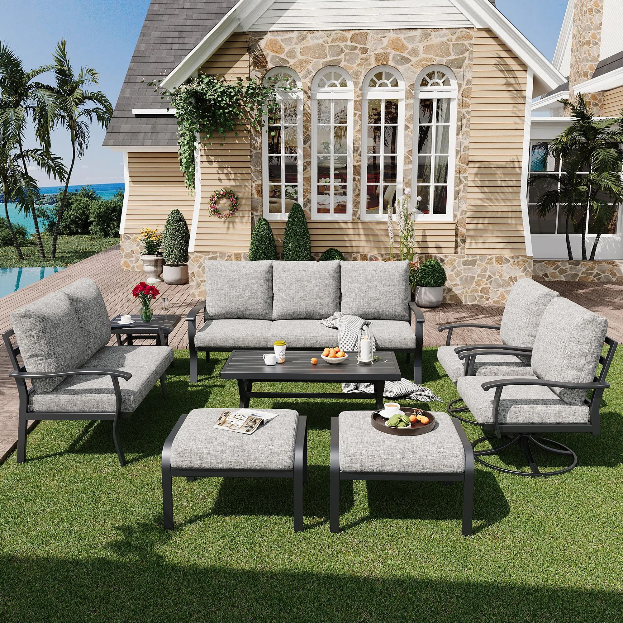 HOMREST Outdoor Furniture Thickened Cushion 360 Degree Swivel Rocking ...