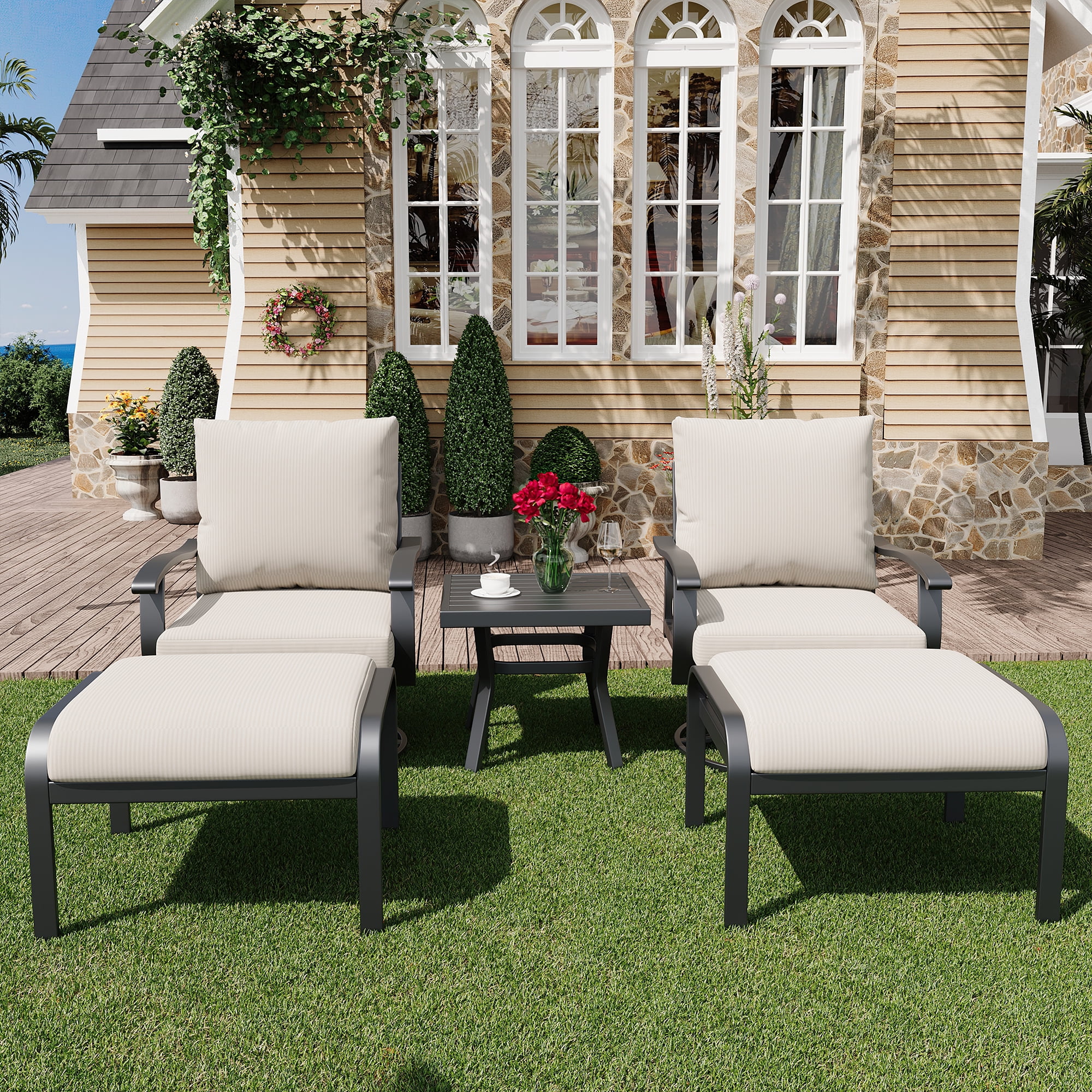 HOMREST Outdoor Swivel Rocker Patio Chairs with Ottomans and Coffee ...