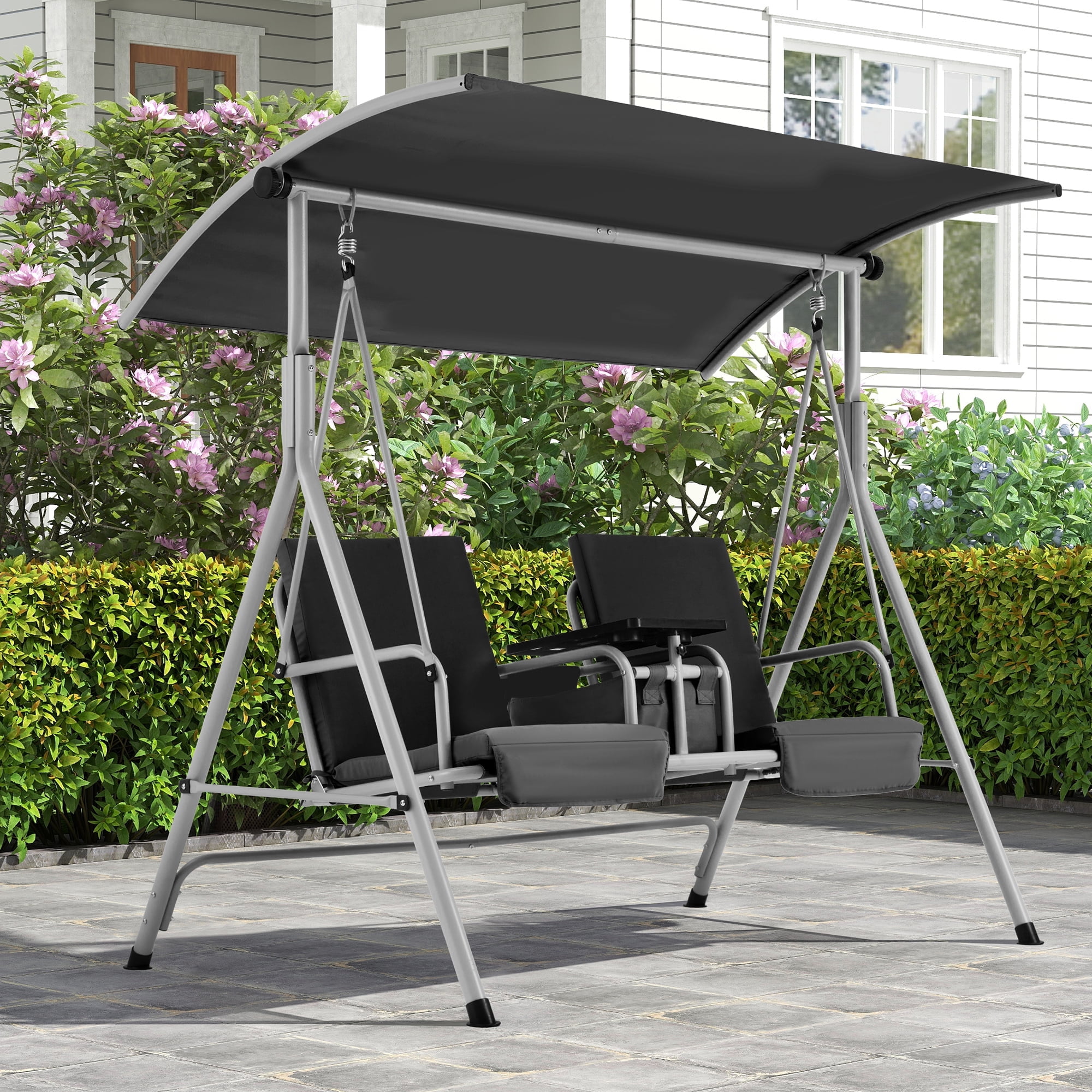 HOMREST Patio Swing with Adjustable Canopy，Heavy Duty 650 LBS Outdoor ...