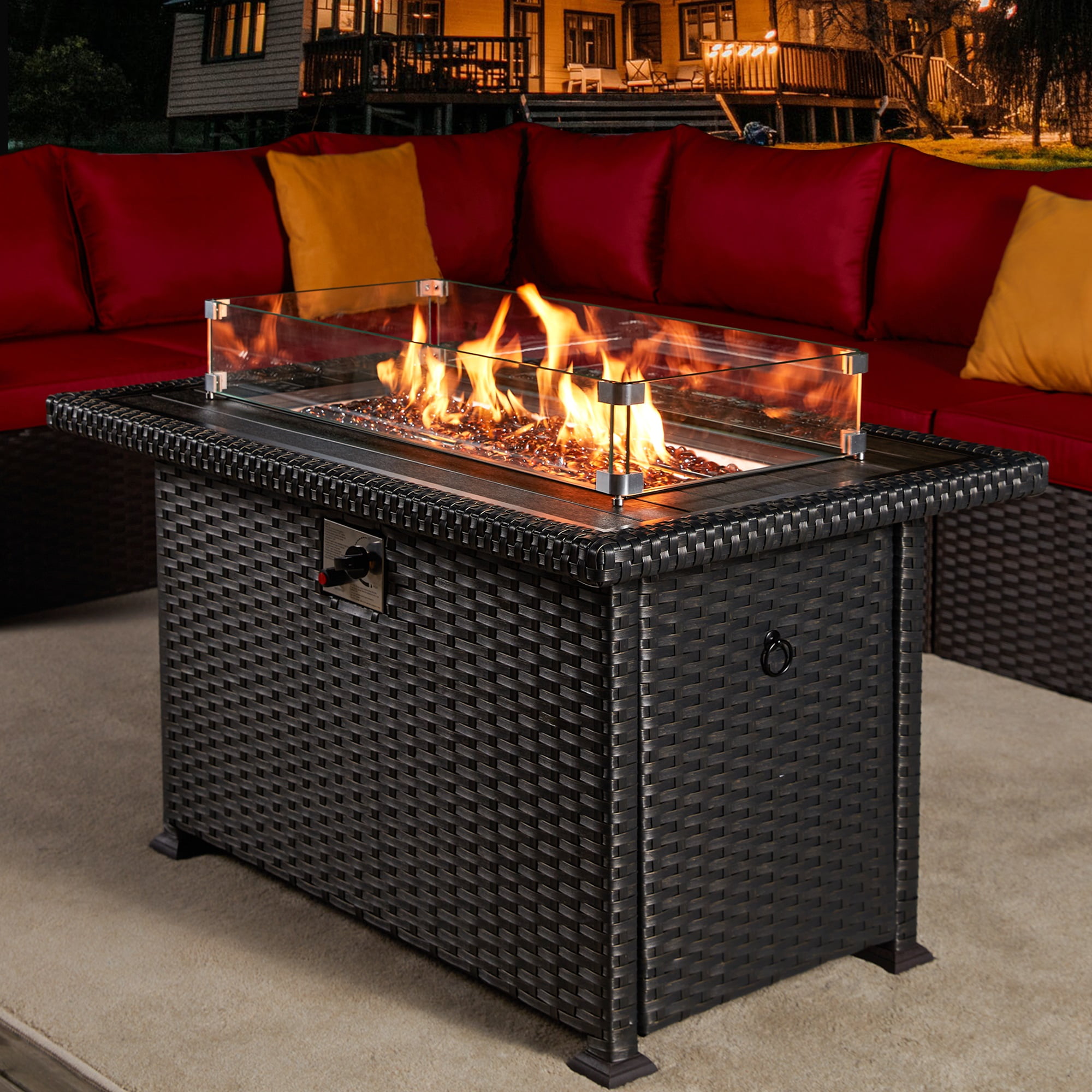 HOMREST Propane Fire Pit Table, 44 Inch 50,000 BTU Auto-Ignition Gas ...