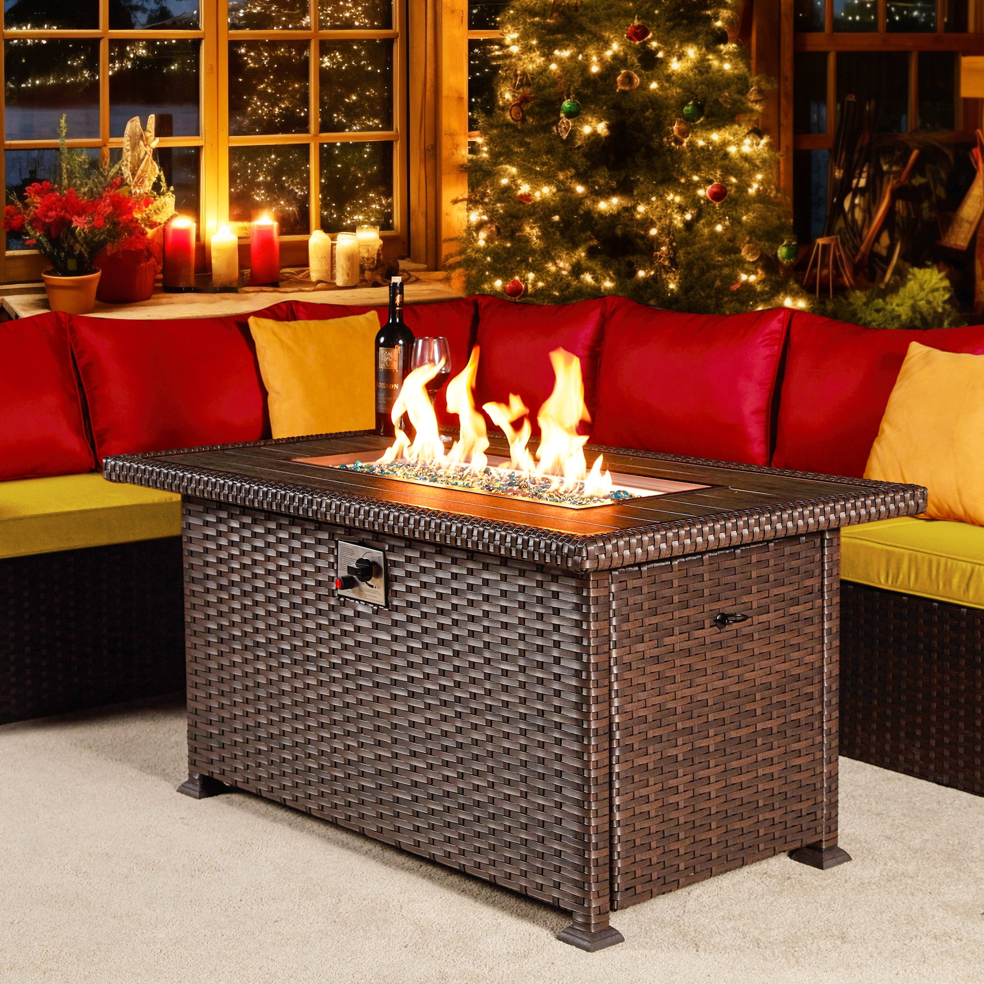 HOMREST 50'' Propane Fire Pit Table, 50K BTU, Auto-Ignition, Adjustable ...