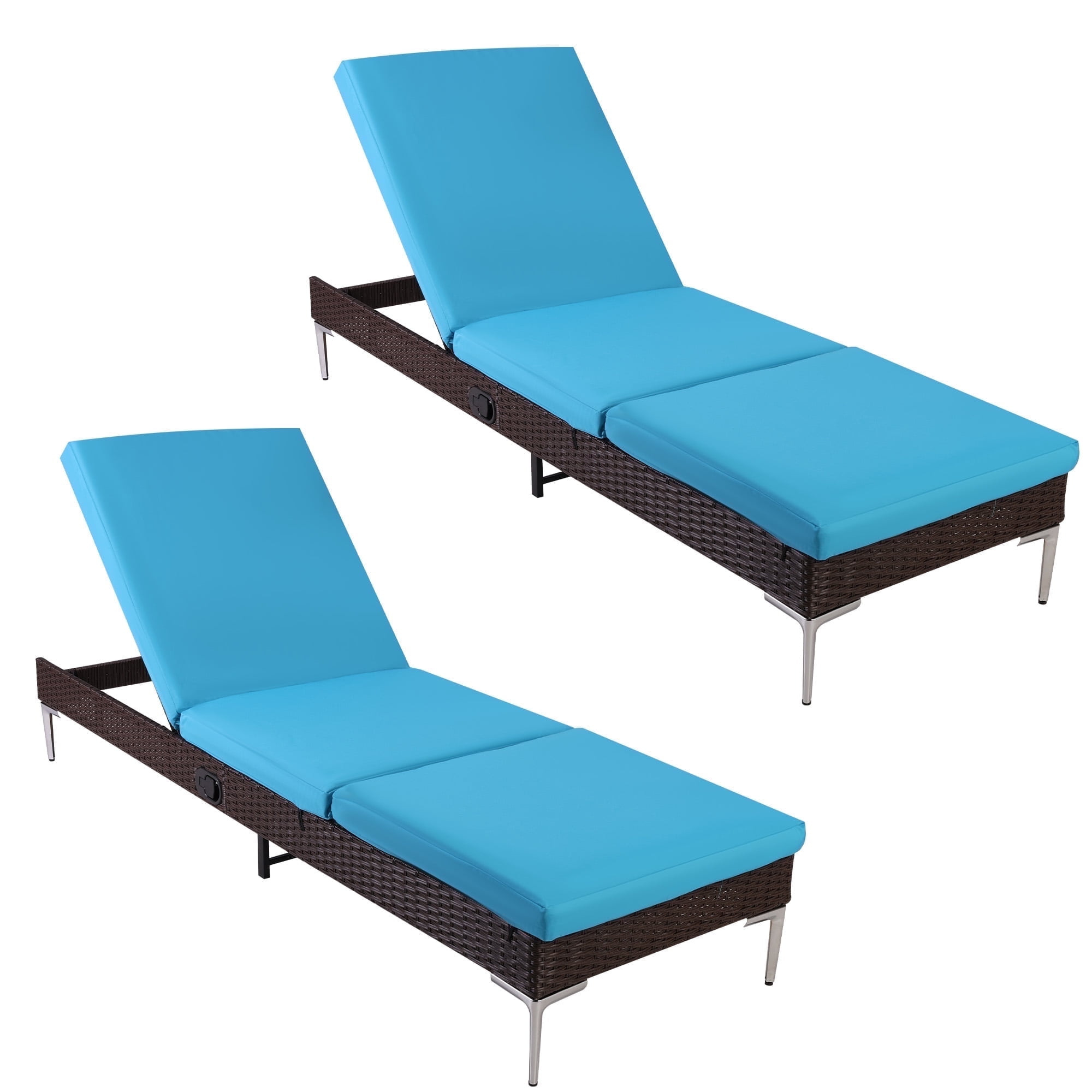 HOMREST Set of 2 Rattan Patio Chaise Lounge Chairs, Outdoor Pool ...