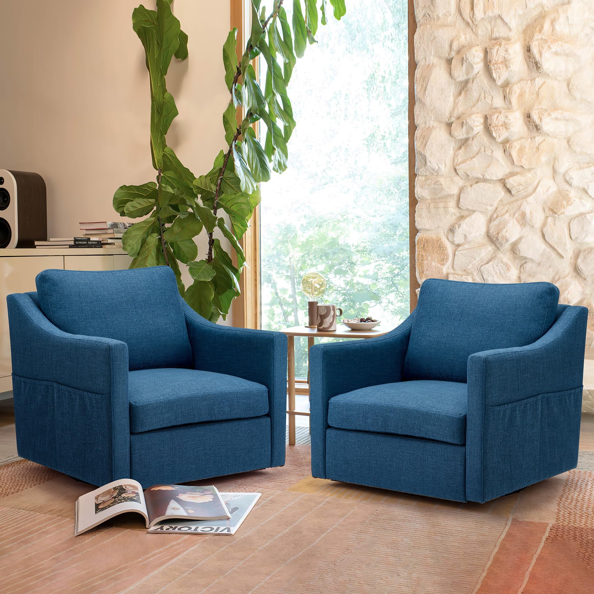 HOMREST Swivel Accent Chair Sets of 2,Linen Fabric Armchair Modern ...