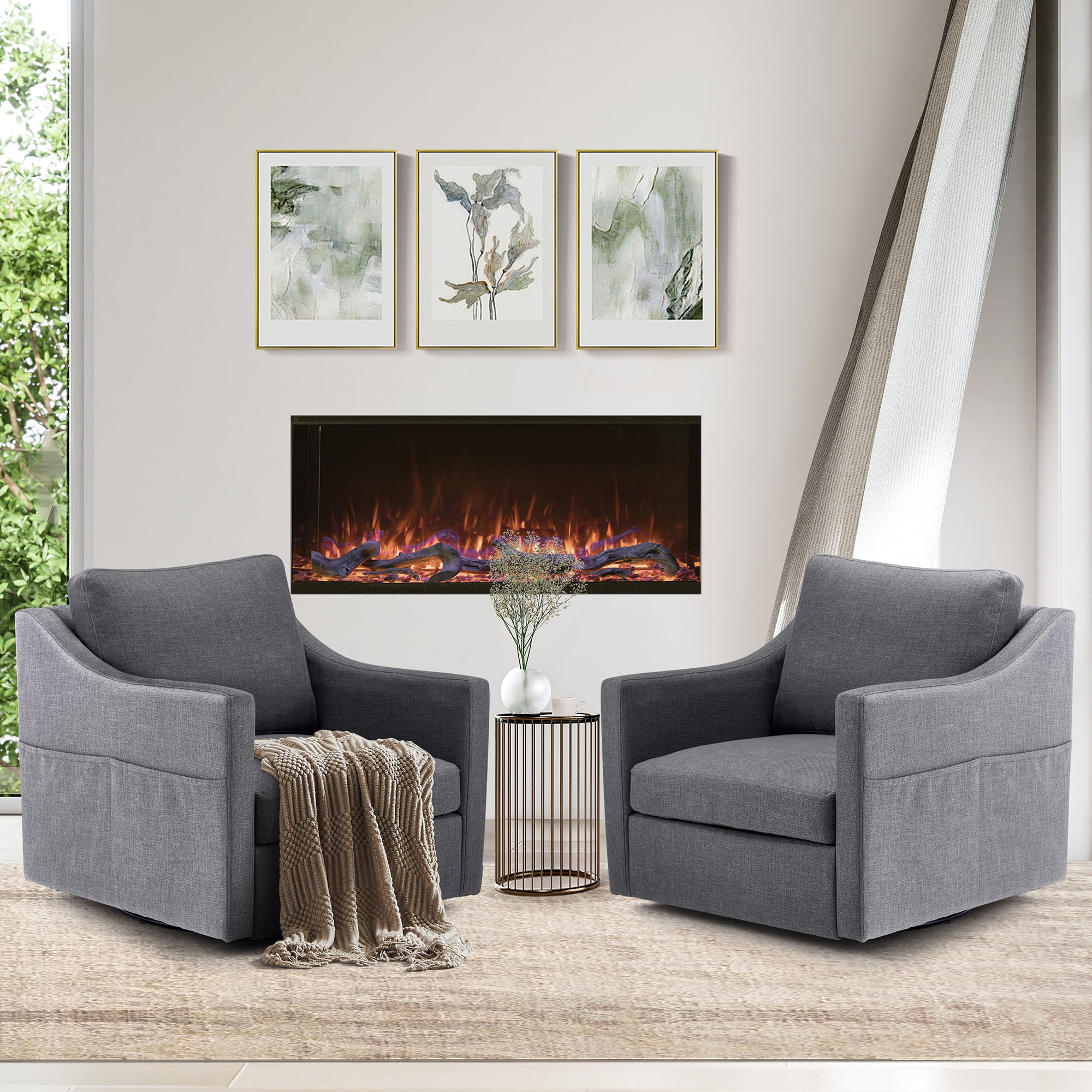 HOMREST Swivel Accent Chair Sets of 2,Linen Fabric Armchair Modern ...
