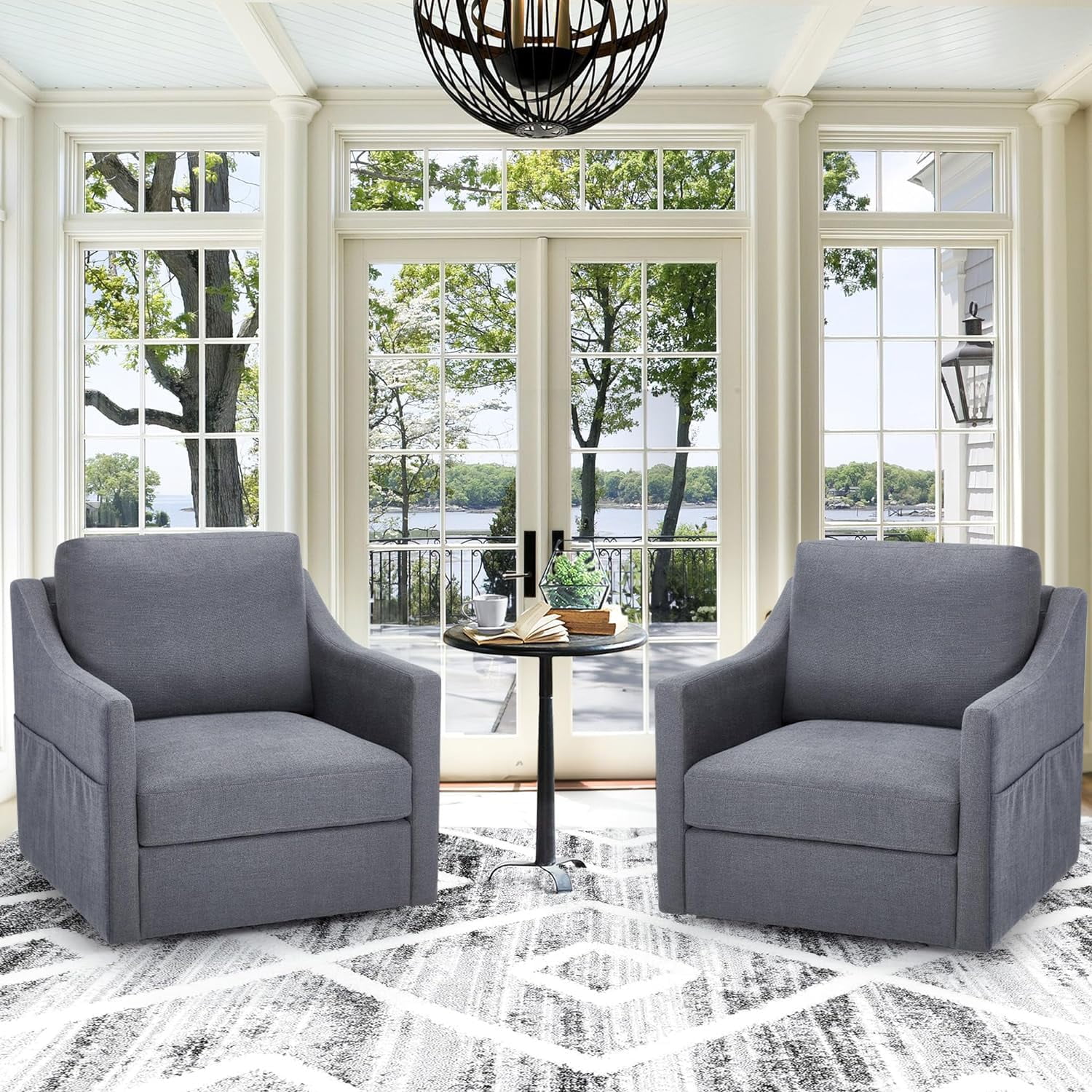 HOMREST Swivel Accent Chair Sets of 2,Linen Fabric Armchair Modern ...