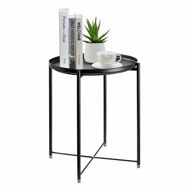 HOMRITAR Side Table Round Metal, Outdoor Side Table Small Sofa End ...