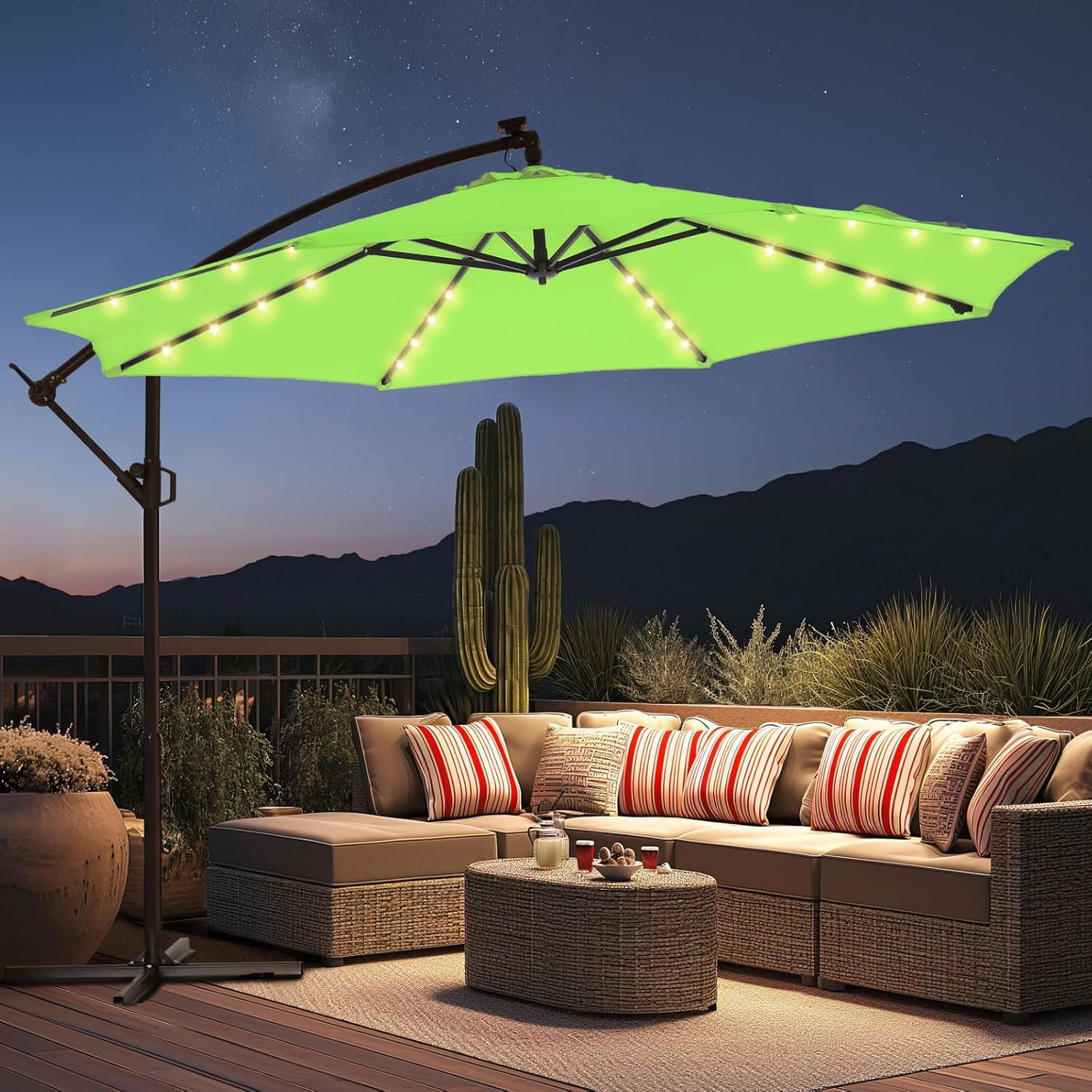 HOMSHADE 10ft Solar Lights Offset Cantilever Patio Umbrella - with Light, LED Lighted Offset ...