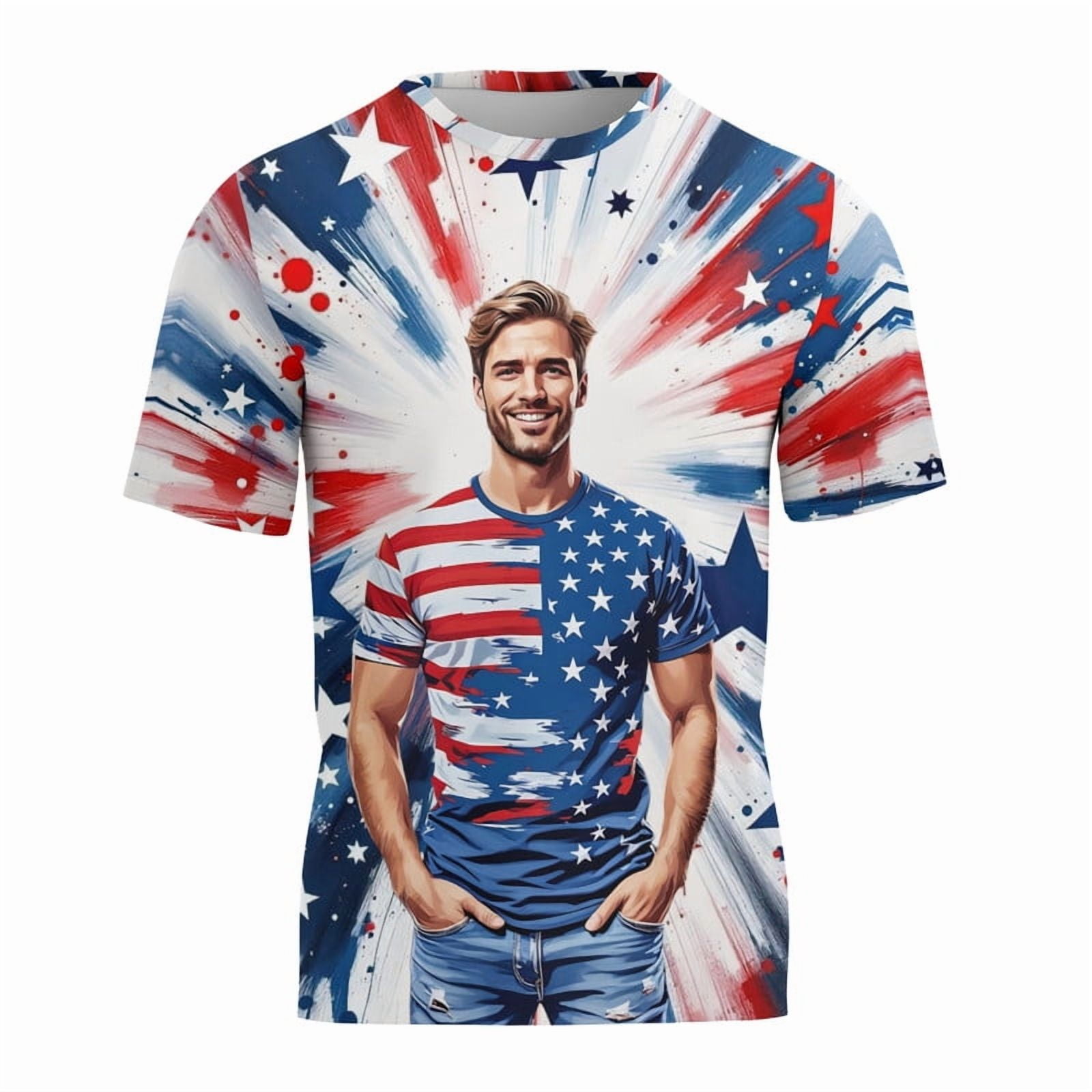 HOMY GIFTS Men's Custom Face T-Shirt - Patriotic American Flag ...