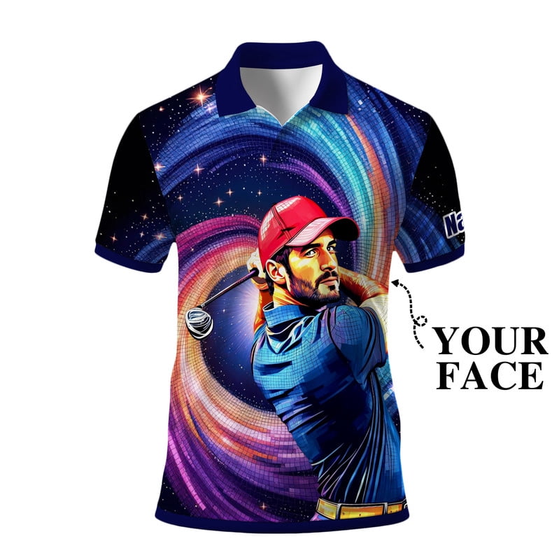 HOMYGIFTS Men’s Artistic Golf Polo Shirt – Mosaic Star Golfer with Wavy ...