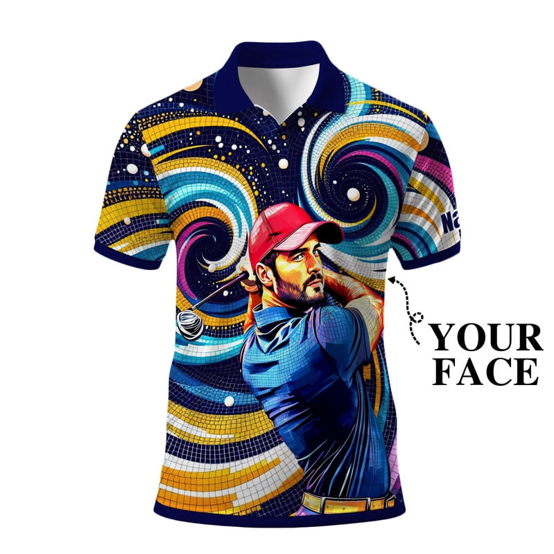HOMYGIFTS Men’s Artistic Golf Polo Shirt – Mosaic Star Golfer with Wavy ...