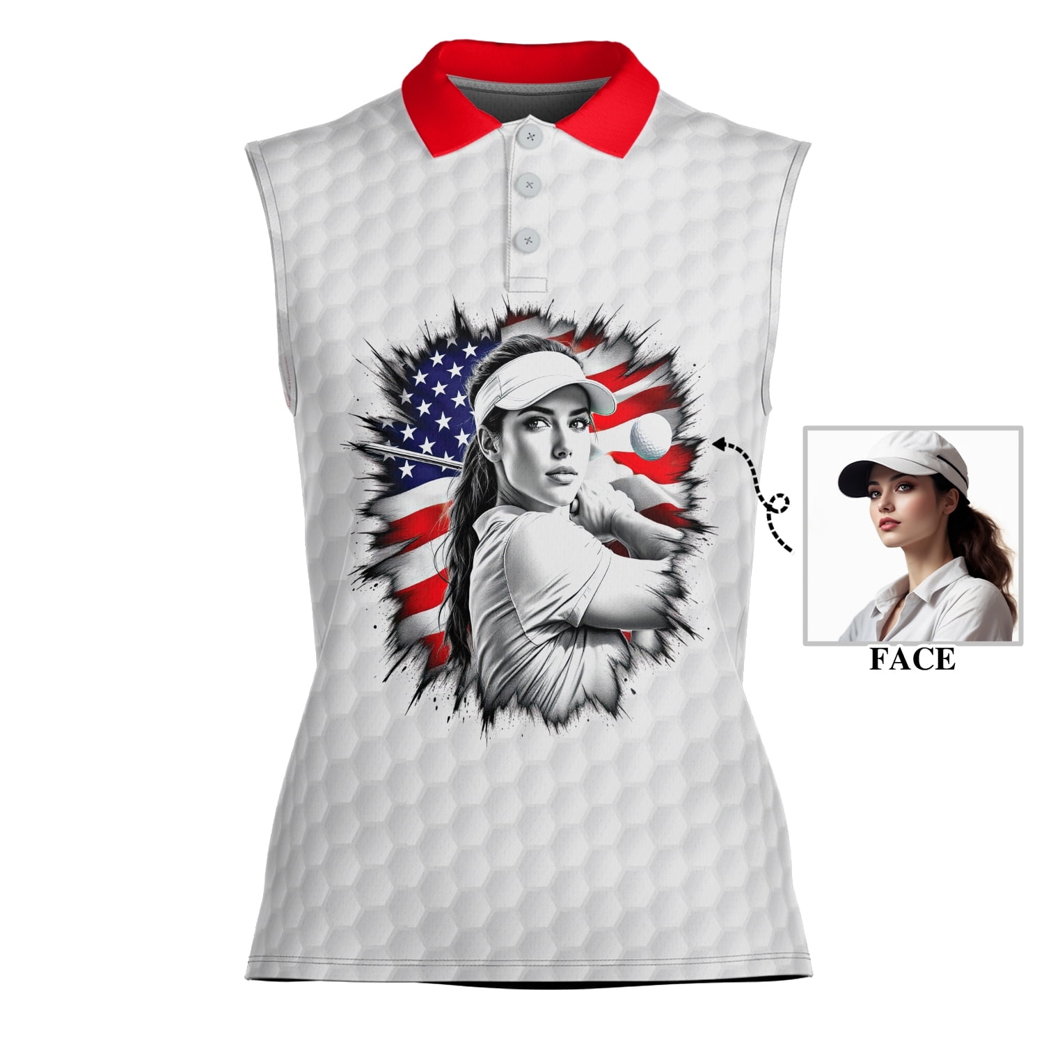 HOMYGIFTS Women's Sleeveless Golf Polo – American Flag Design with ...