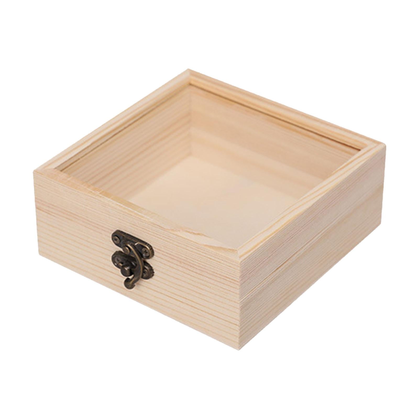 HOMYL Wooden Box Jewelry Display Case DIY with Hinged Glass Lid Wedding ...
