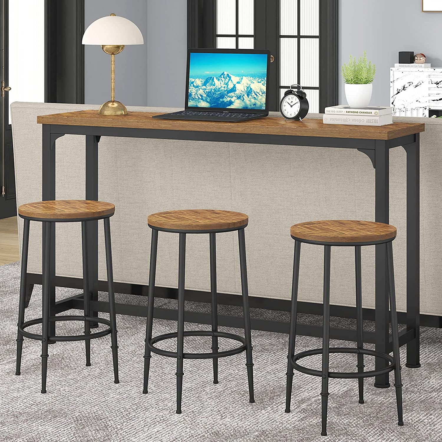 HOMYSHOPY Bar Table Set for 3, 4 Piece Console Table with 3 Stools ...