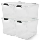 HOMZ 112 Quart Latching Clear Plastic Storage Container, Grey Latch, 4 ...