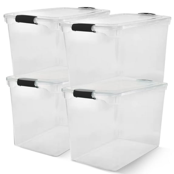 HOMZ 112 Quart Latching Clear Plastic Storage Container, Grey Latch, 4 ...