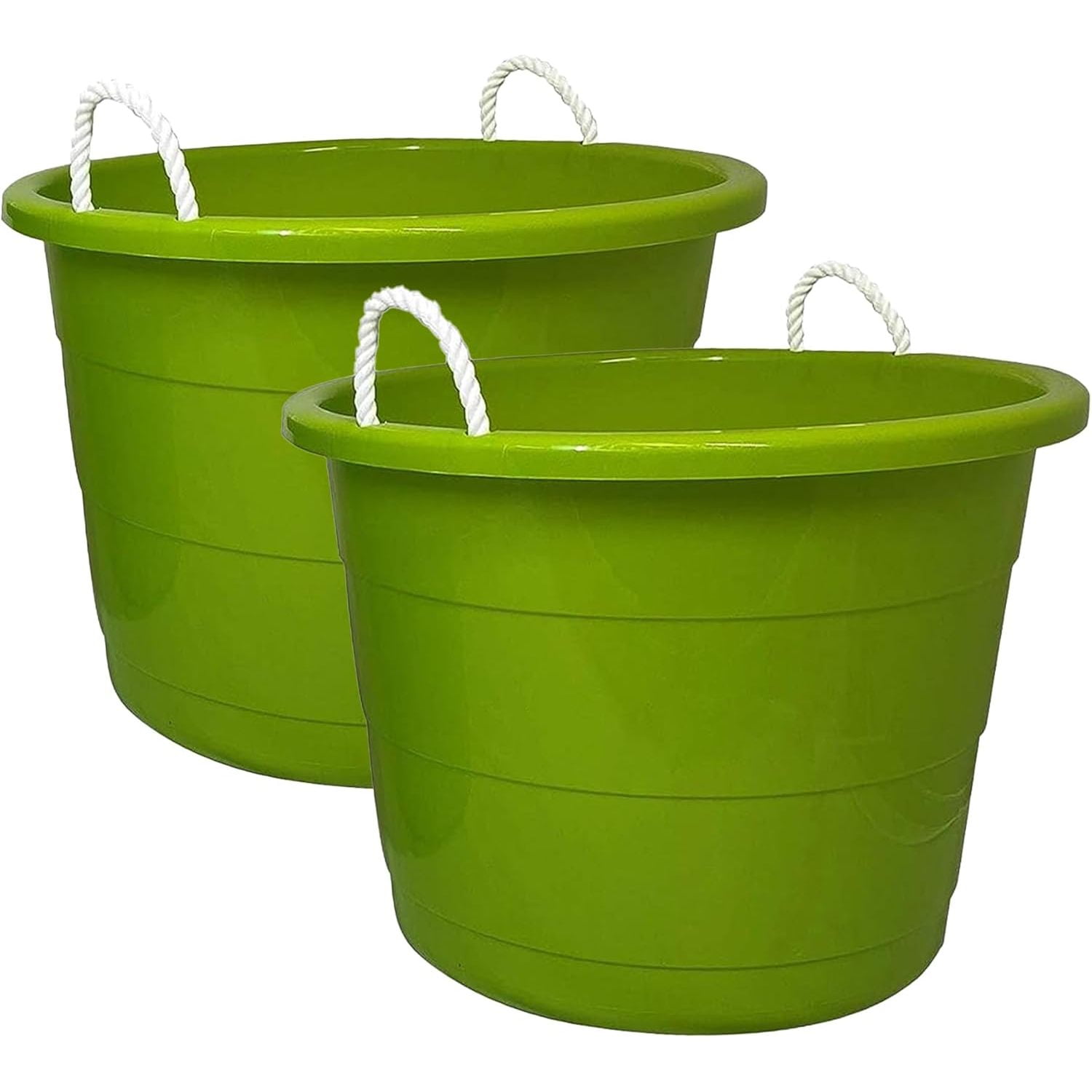 HOMZ 2 Pack Plastic Buckets, Round Tub w/ Rope Handles, 17 Gallon, Lime ...