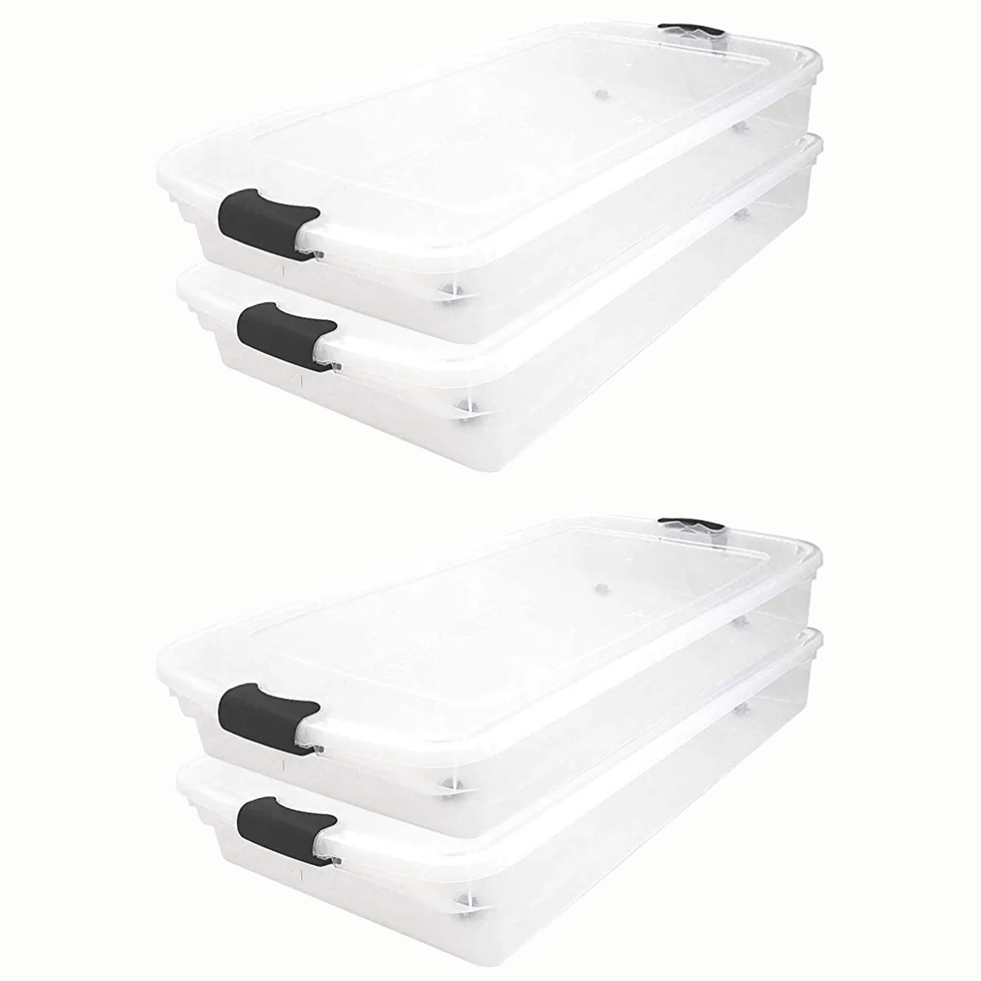 HOMZ 60 Qt Plastic Lid Large Underbed Storage Totes with Wheels, Clear ...