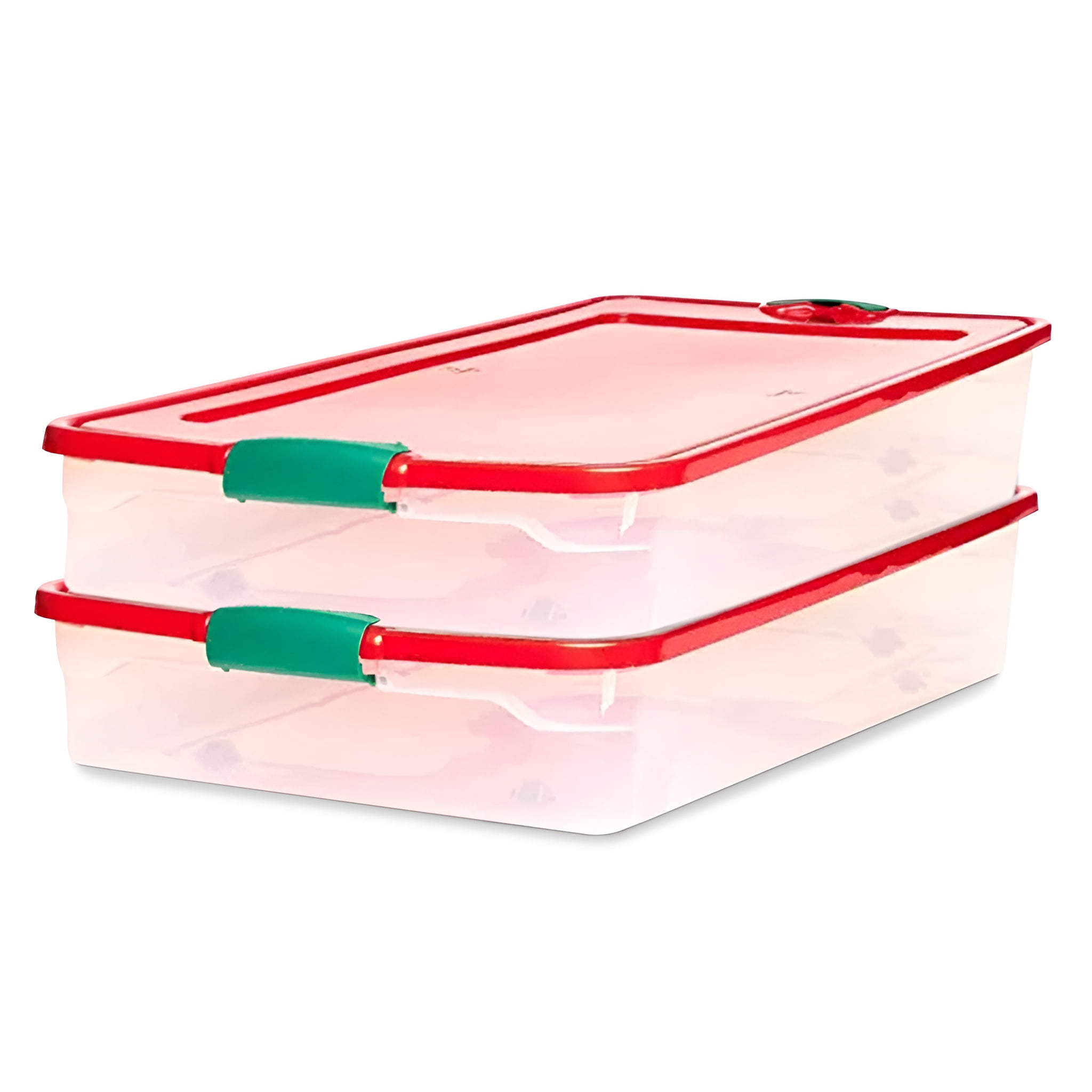 HOMZ 60-Quart Holiday Clear Rolling Underbed Storage Bin, Red/Green, 2 ...