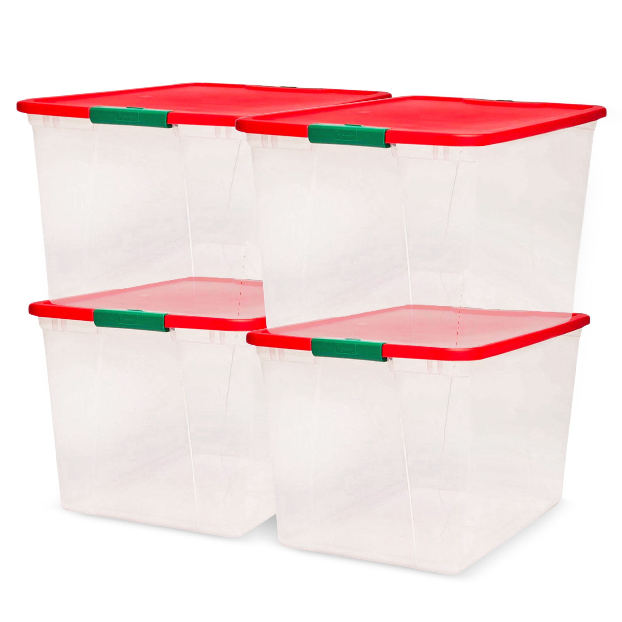 HOMZ 64-Quart Clear Stackable Plastic Storage Containers, Red/Green, 4 ...