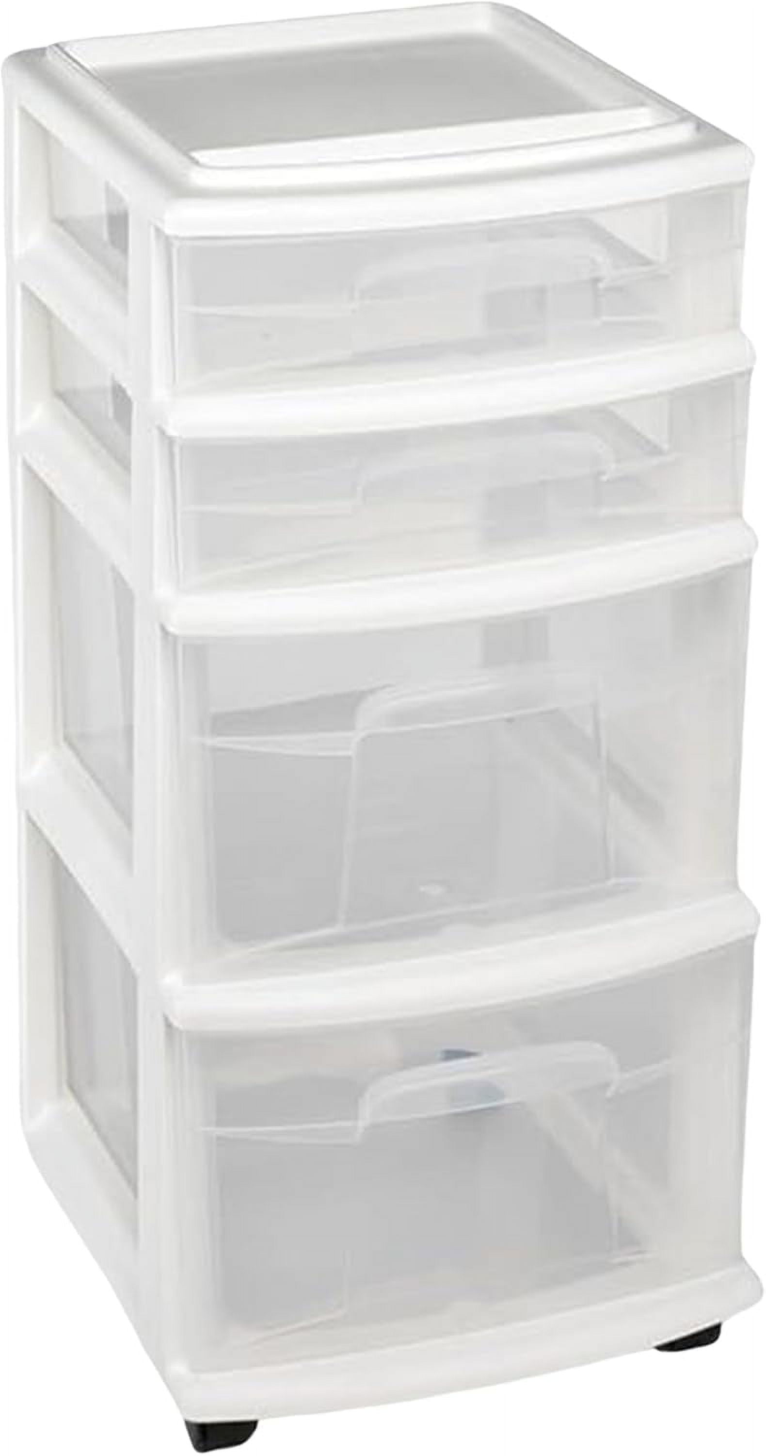 HOMZ Drawer Tower, 4-Tier Clear Plastic Storage Organizer Cart, White ...