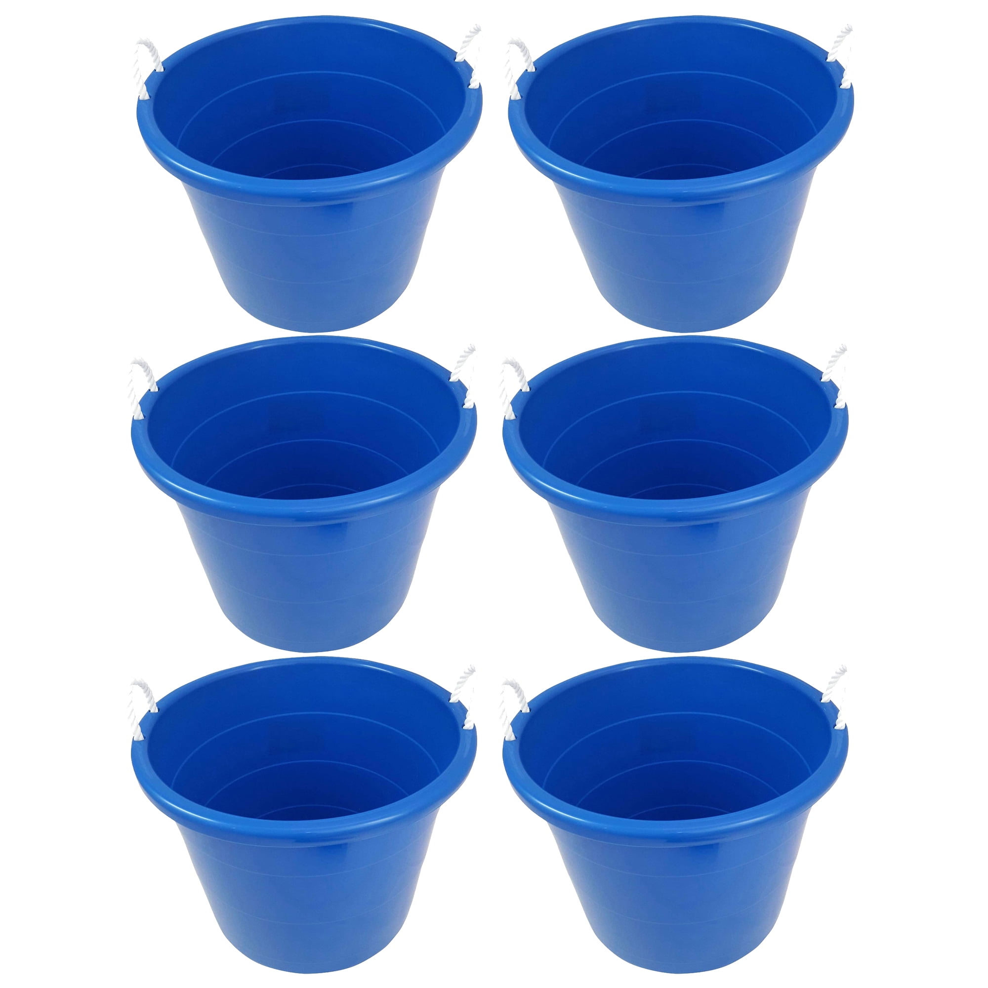 HOMZ Rope-Handle 18-Gallon Open Storage Tubs, Plastic Buckets, Blue, 6 ...