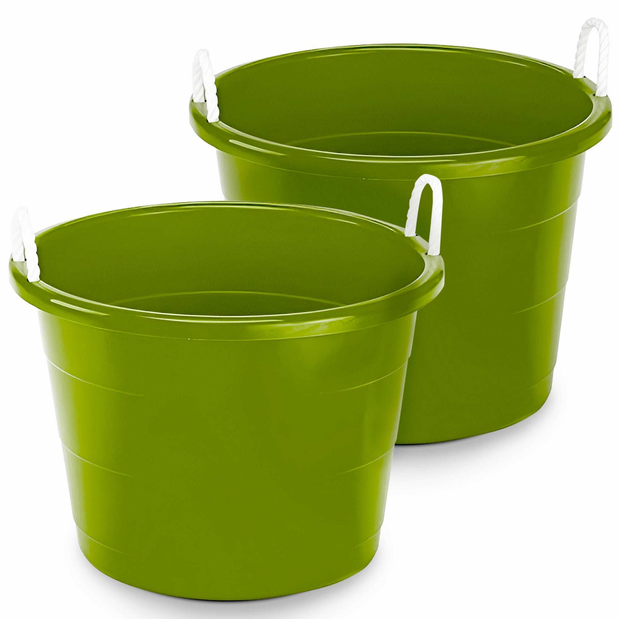 HOMZ Rope-Handle Plastic Open Buckets Storage Tubs, Bold Lime Green, 2 ...