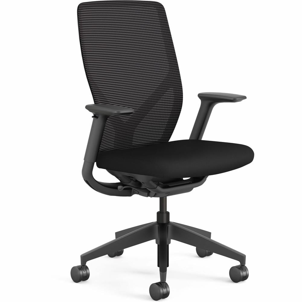 HON Flexion Task Chair - Black Vinyl, Polyurethane Seat - Black Mesh ...