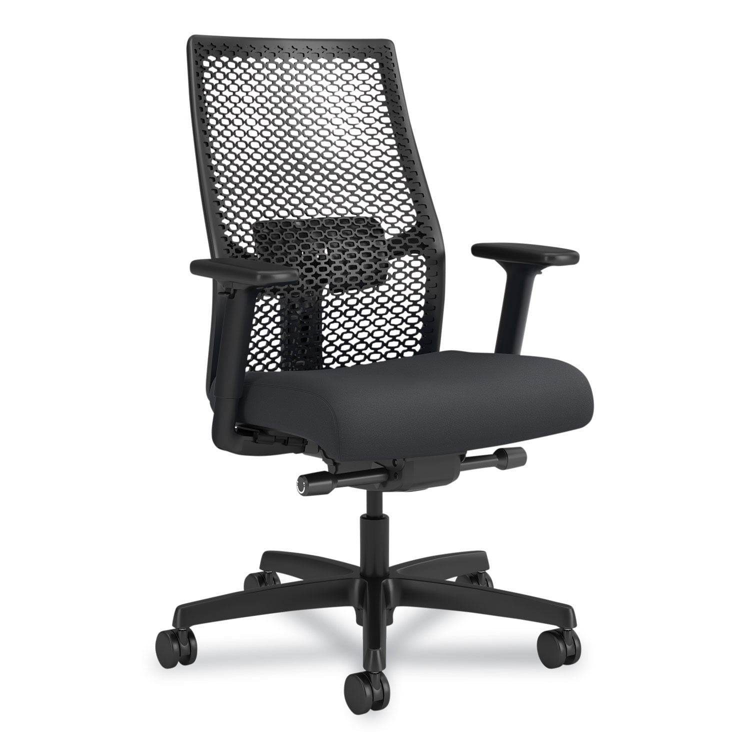HON Ignition 2.0 ReActiv Mid Back Task Chair 17.25 to 21.75 Seat Height Basalt Vinyl Seat Charcoal Back Black Base