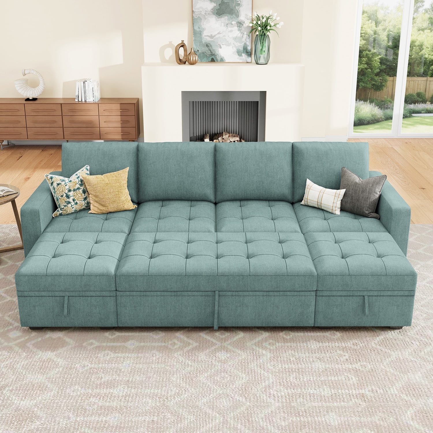 HONBAY 101.4” Modular Sectional Pull-Out Sofa Bed U-Shaped Couch with ...